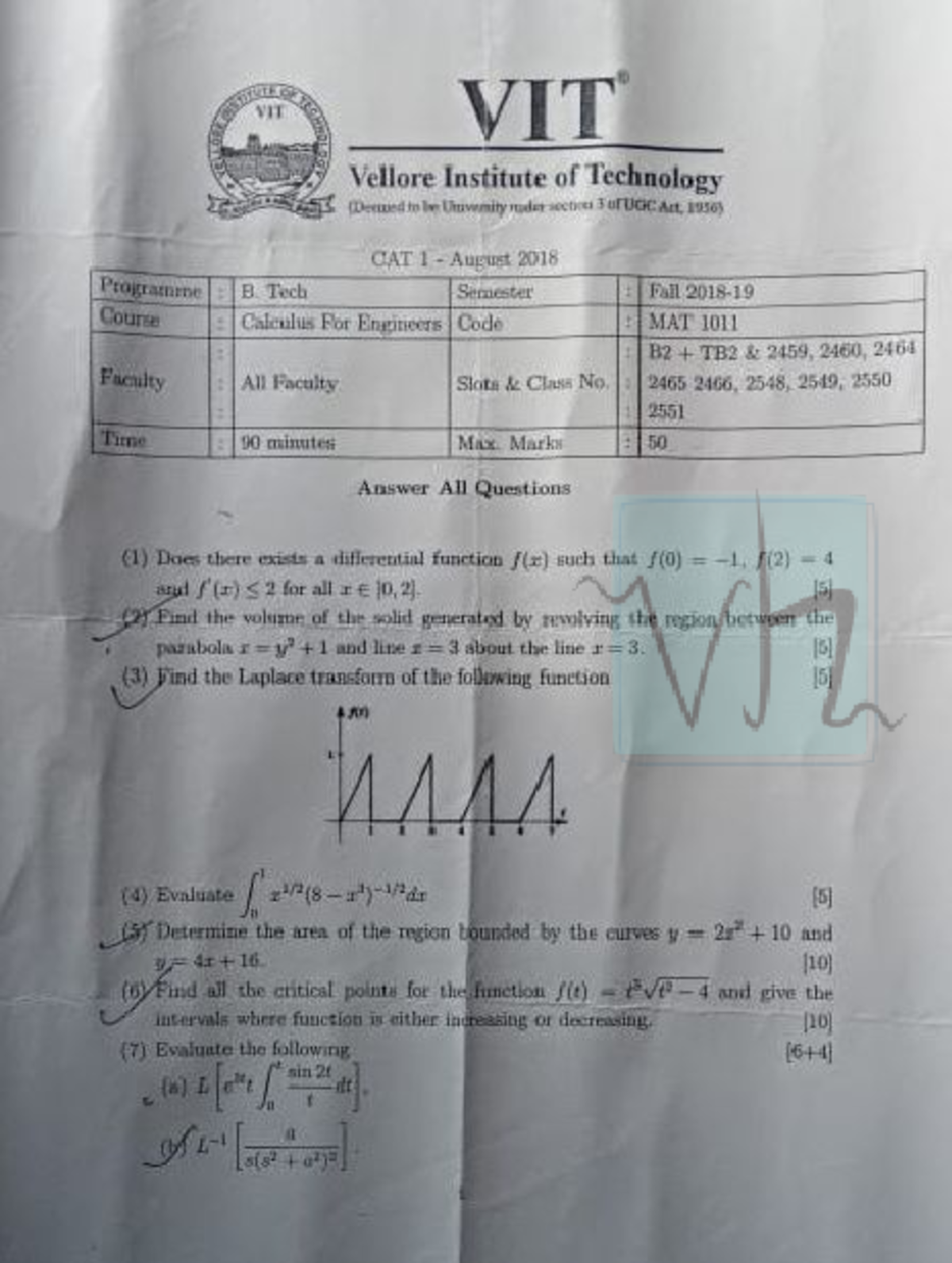 C Calculus for Engineers MAT1011 B2+TB2 - ID INSTITUTE VIT VIT Vellore ...
