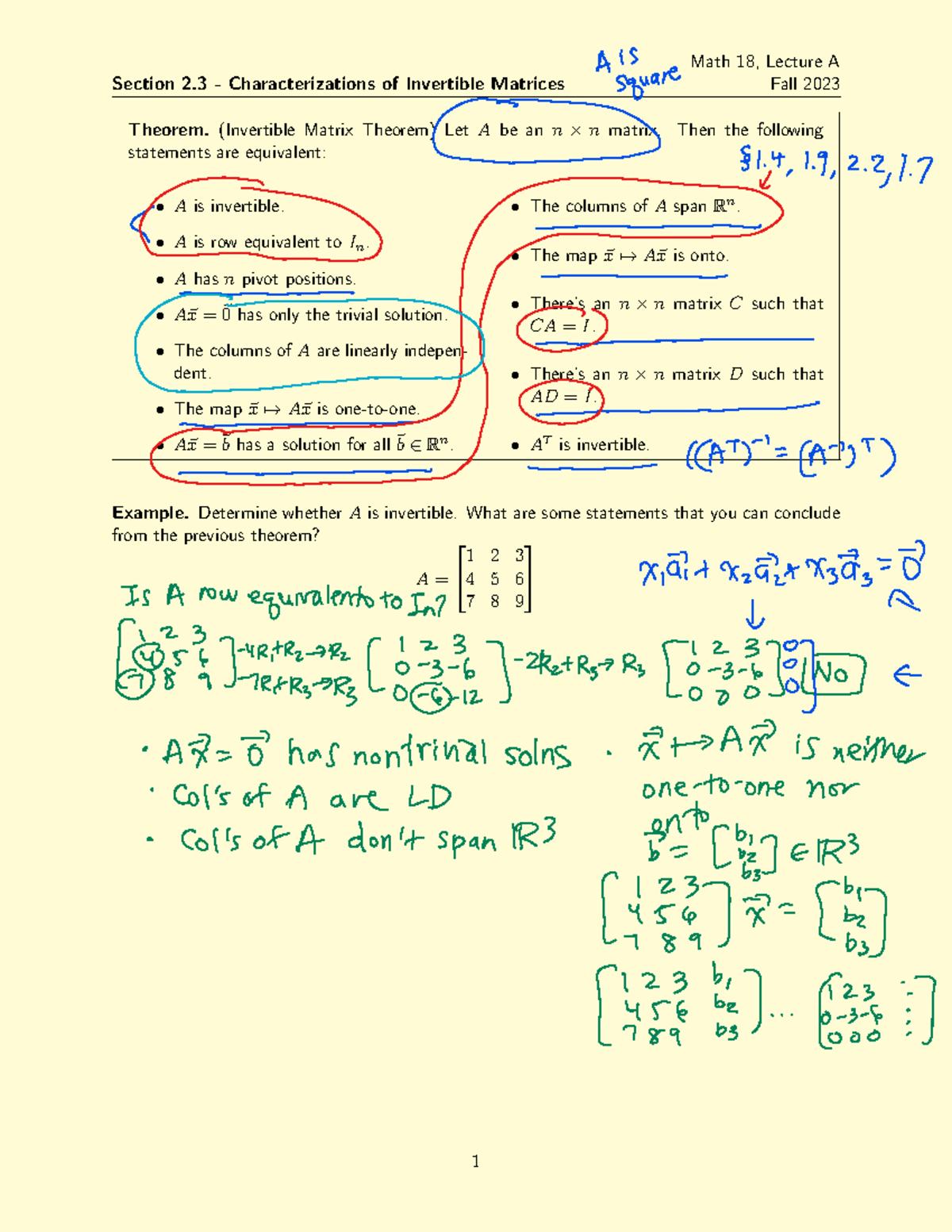 Section 2 - lecture notes - Section 2 - Characterizations of Invertible ...
