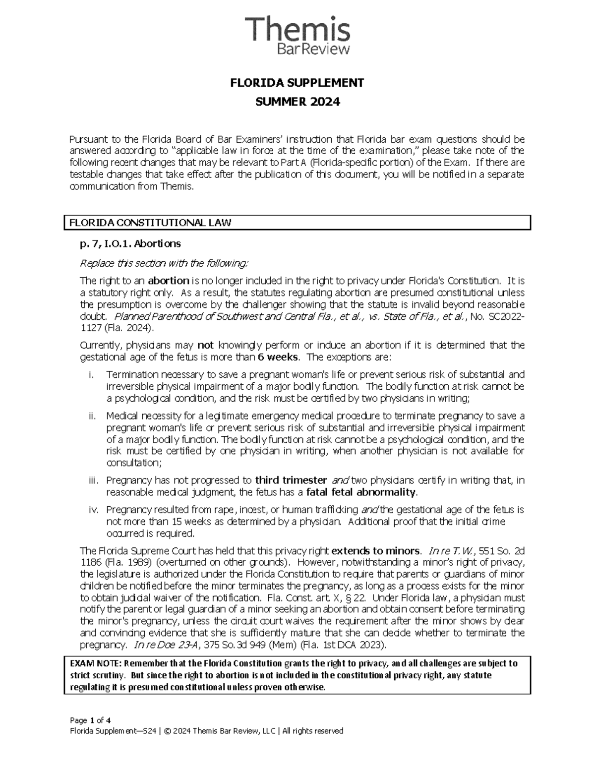 FLSummer 2024Supplement 1 - Page 1 of 4 FLORIDA SUPPLEMENT SUMMER 2024 ...