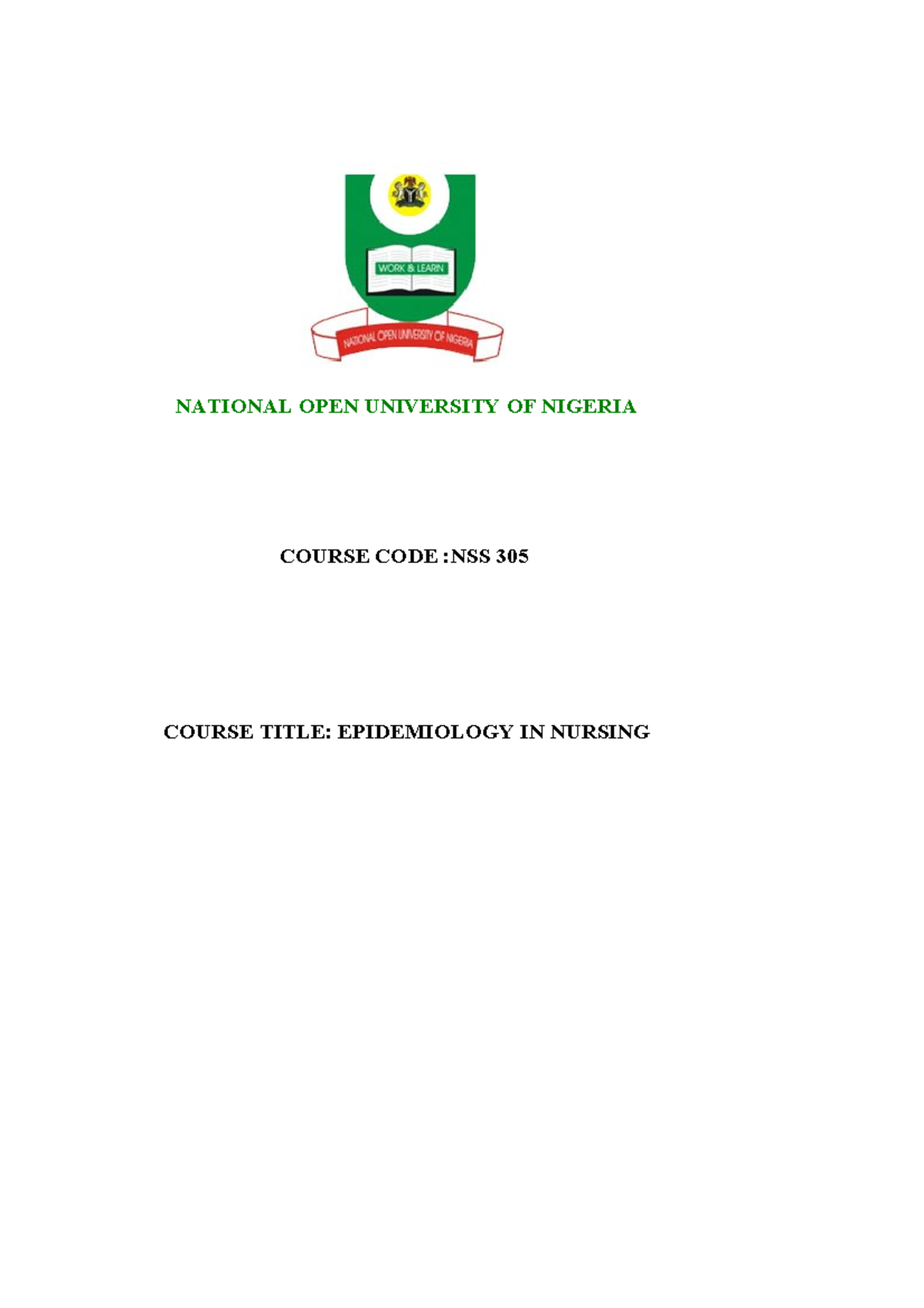 Epidemiology IN Nursing-1 - NATIONAL OPEN UNIVERSITY OF NIGERIA COURSE ...