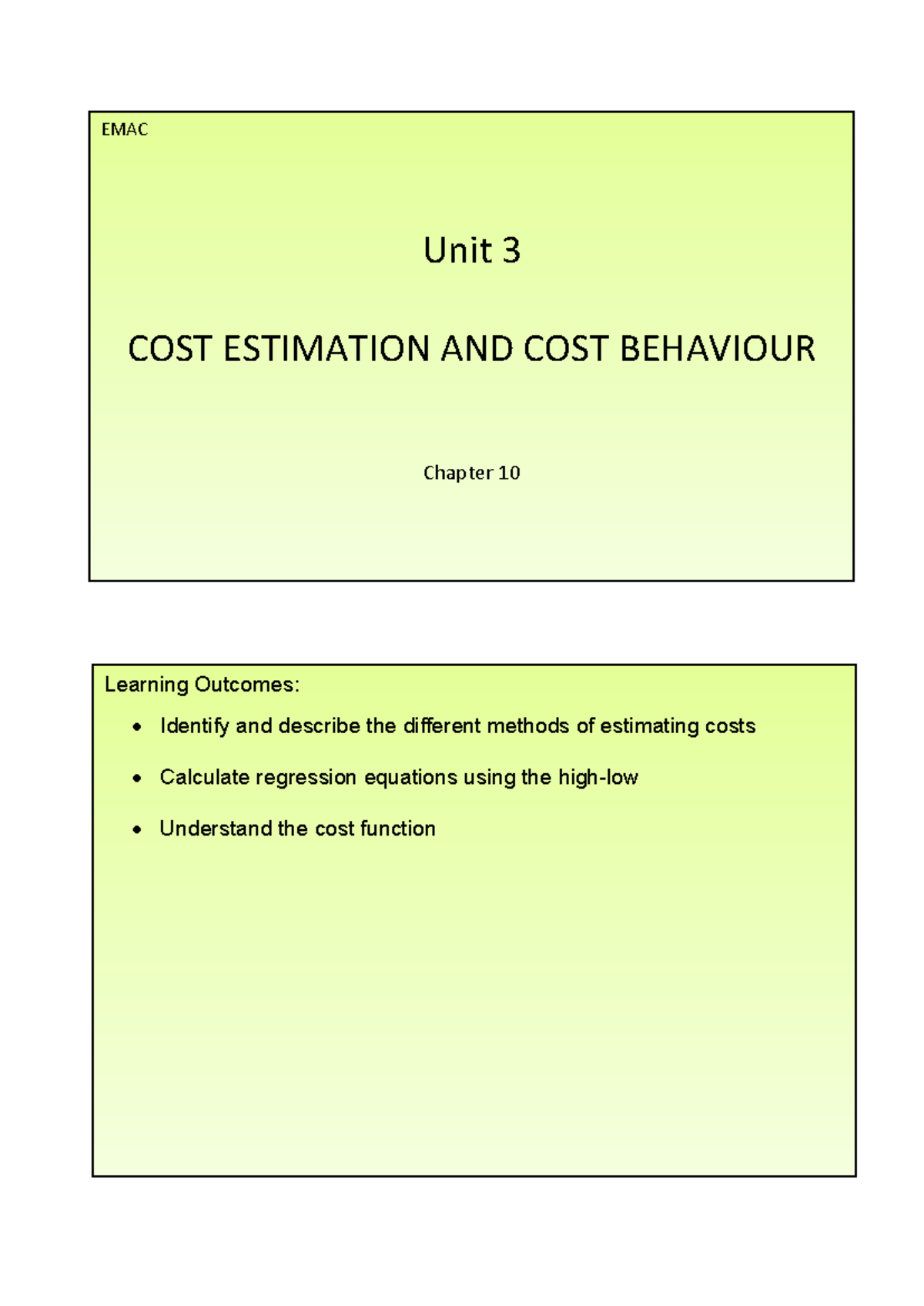 3. Cost estimation and behaviour Notes - EMAC2714 - EMAC Unit 3 COST ...
