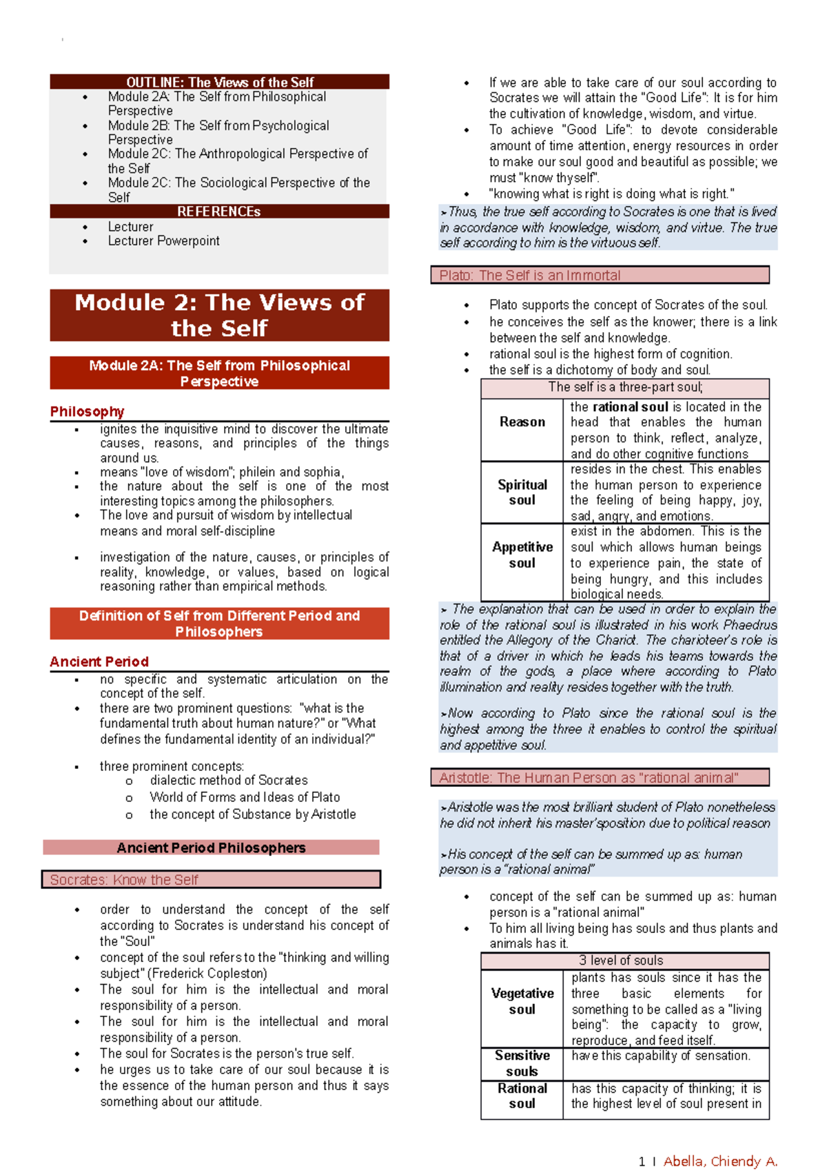 Understanding THE SELF Notes FOR Midterms - OUTLINE: The Views of the ...
