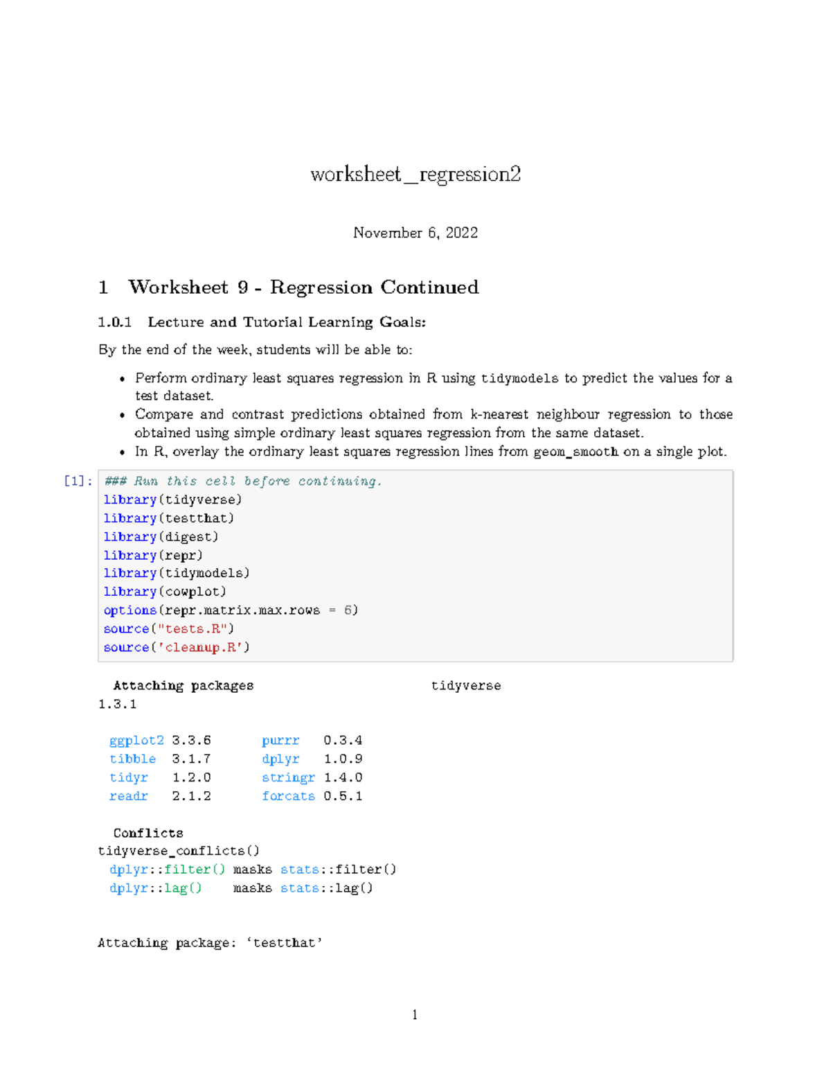 Worksheet regression 2 - worksheet_regression November 6, 2022 1 Worksheet 9 - Regression ...