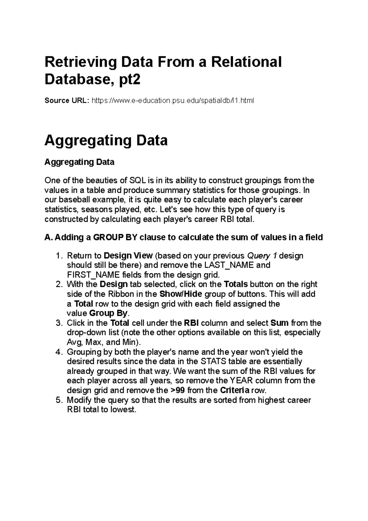 ITECH2004 2020 Access 2 - Retrieving Data From a Relational Database, pt Source URL: - Studocu