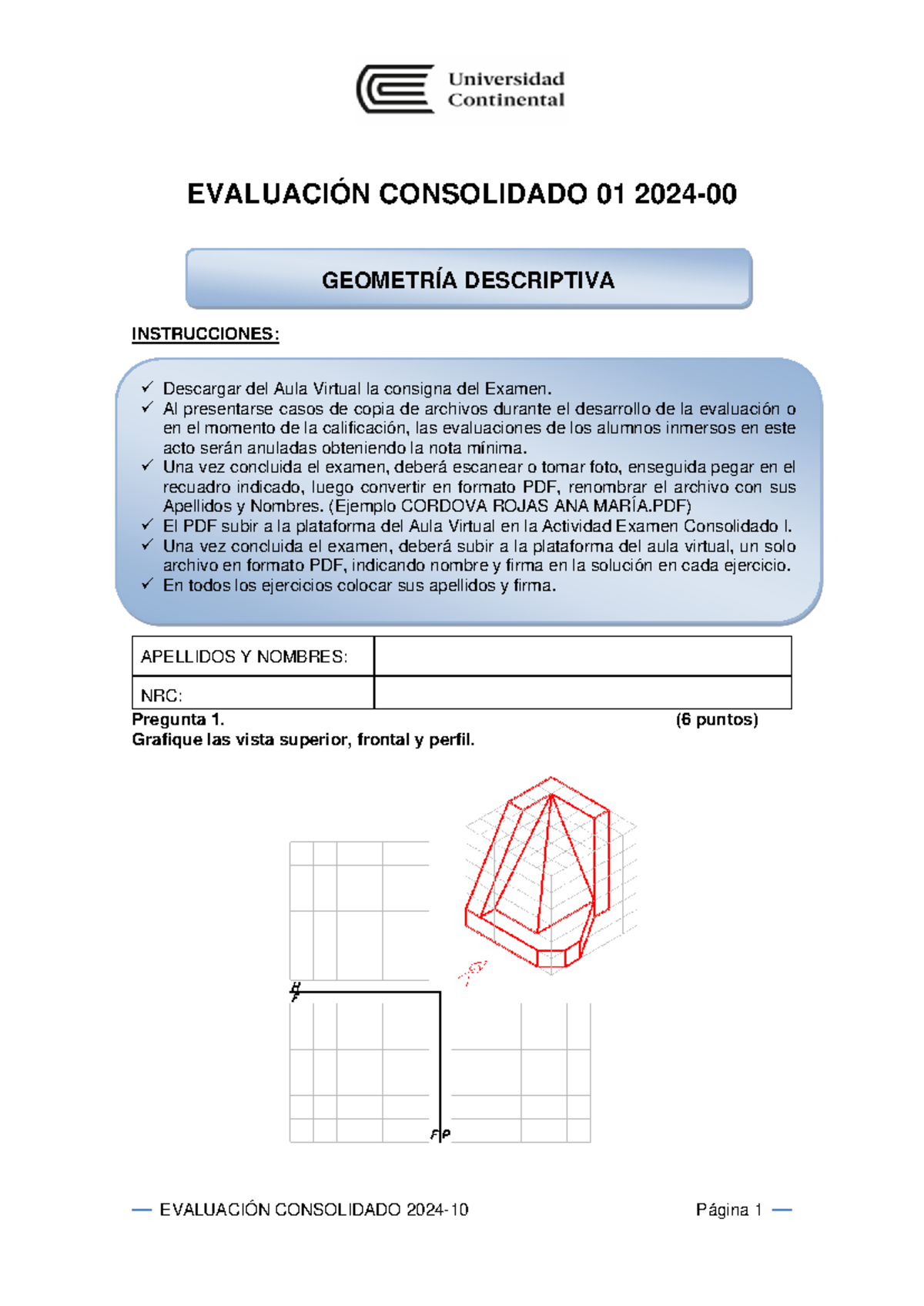 Evaluacion Consolidado 01 geometria descriptiva - EVALUACIÓN CONSOLIDADO 2024 - 10 Página 1 ...