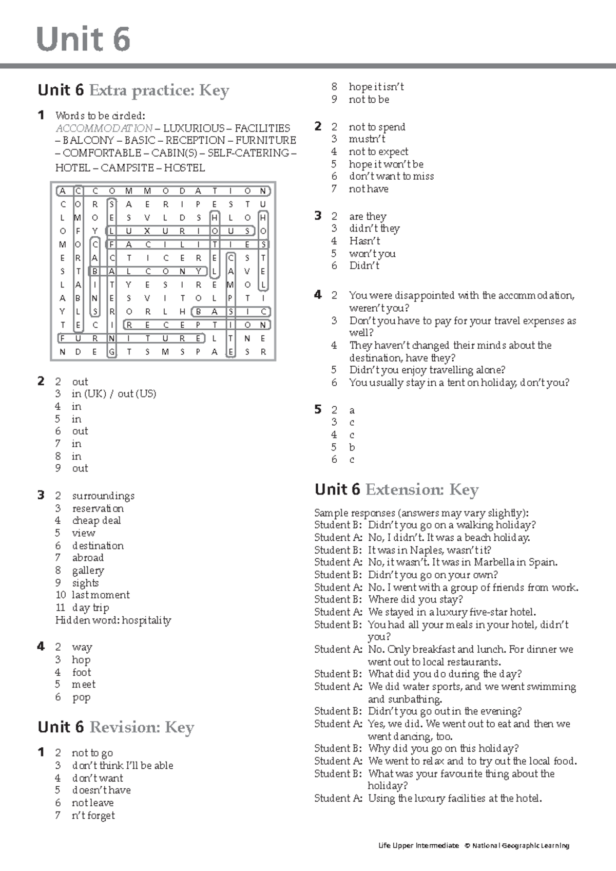 Ui Unit6 Answer Key Life Upper Intermediate © National Geographic Learning Unit 6 Unit 6 Extra 