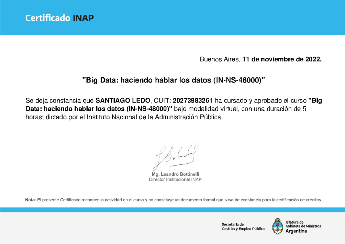 Big Data haciendo hablar los datos (IN NS 48000)-Certificado de Finalización 840744 - Studocu