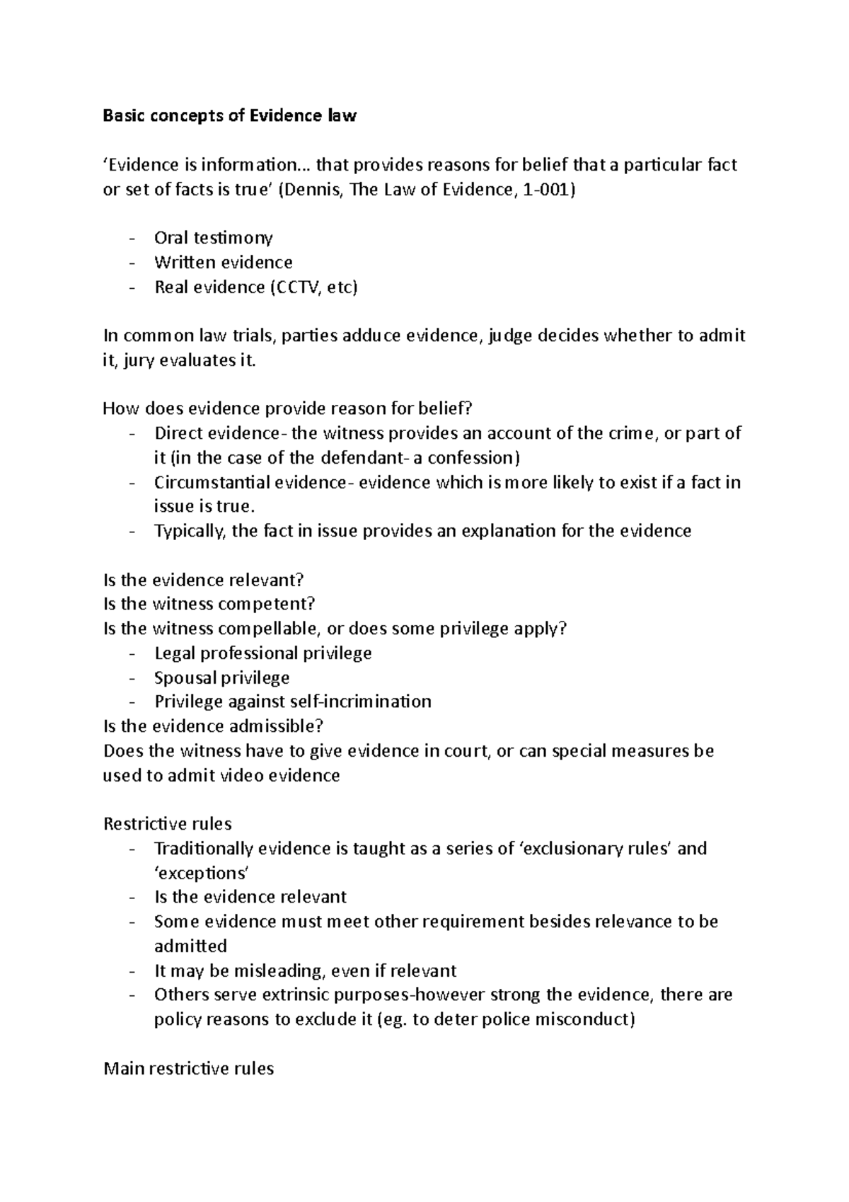 Lecture 2 - Basic concepts of Evidence law ‘Evidence is information ...