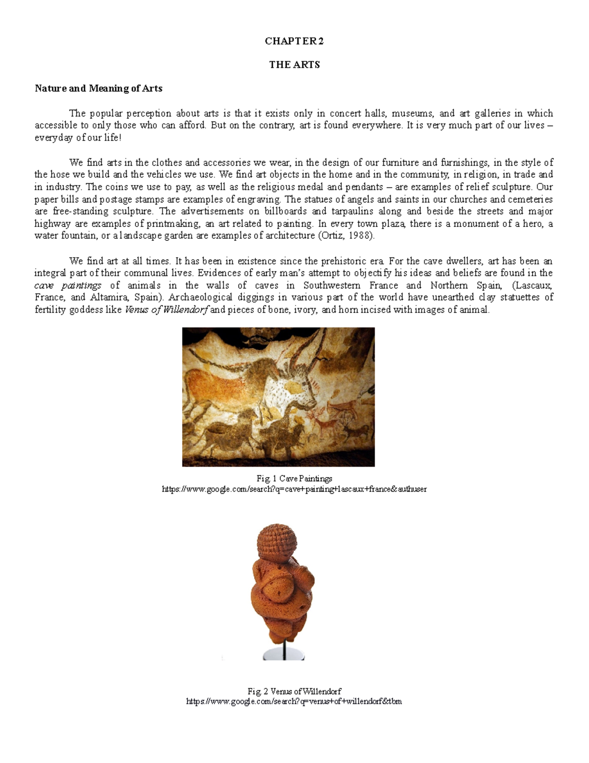 Chapter 2 - Lecture notes 2 - CHAPTER 2 THE ARTS Nature and Meaning of ...