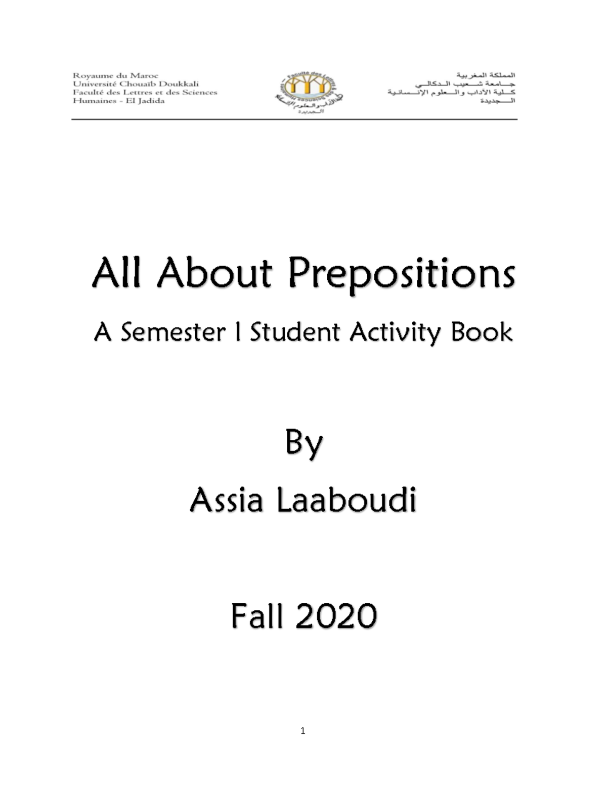 S1 Grammar I Prepositions Workbooklet - All About Prepositions A ...