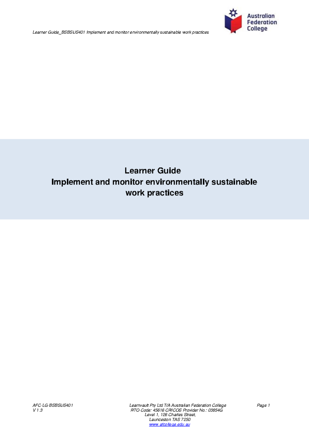Bsbsus 401 Learner Guide V 1 - AFC-LG-BSBSUS401 Learnvault Pty Ltd T/A ...