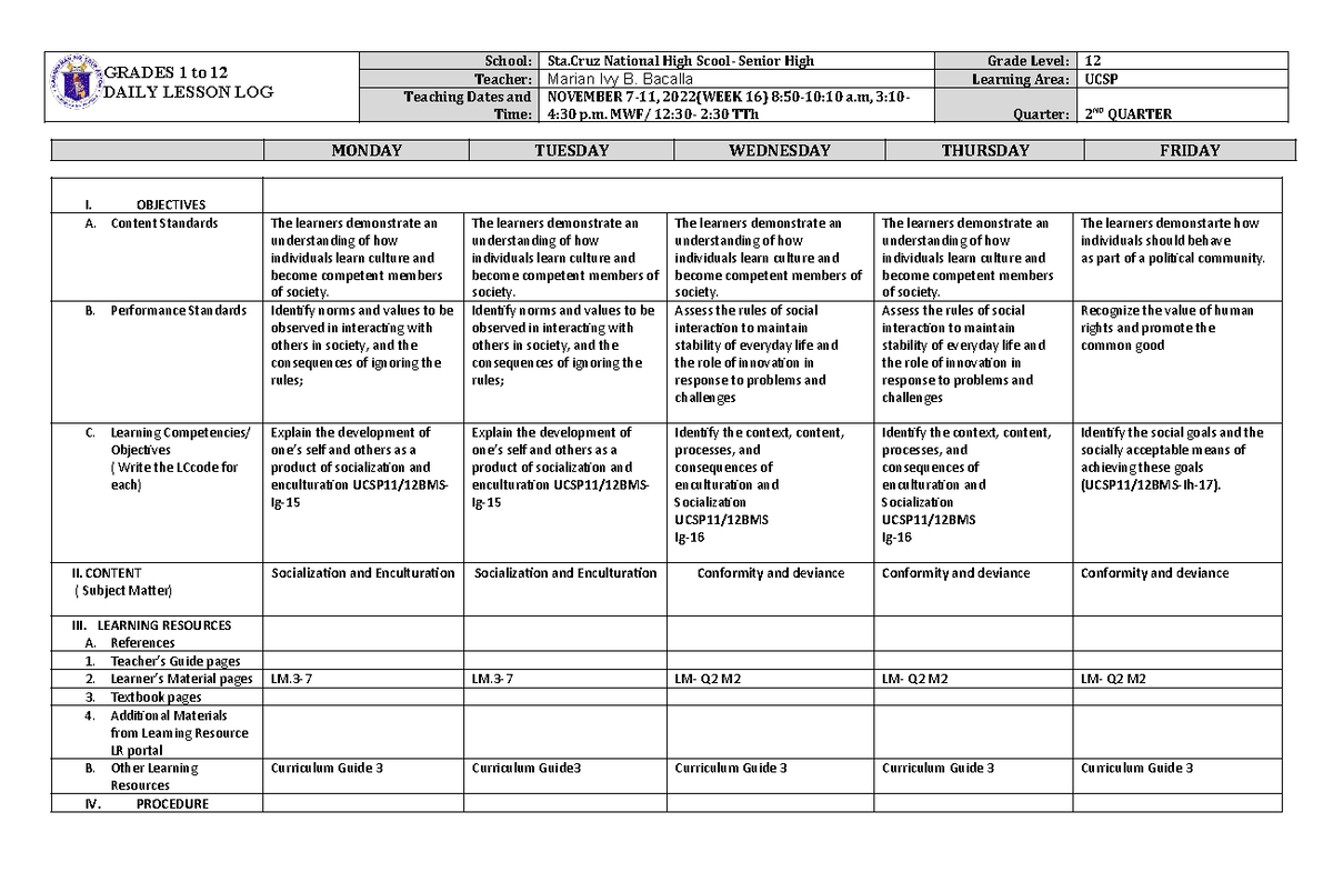 Wasak PRE - practical notes - GRADES 1 to 12 DAILY LESSON LOG School ...
