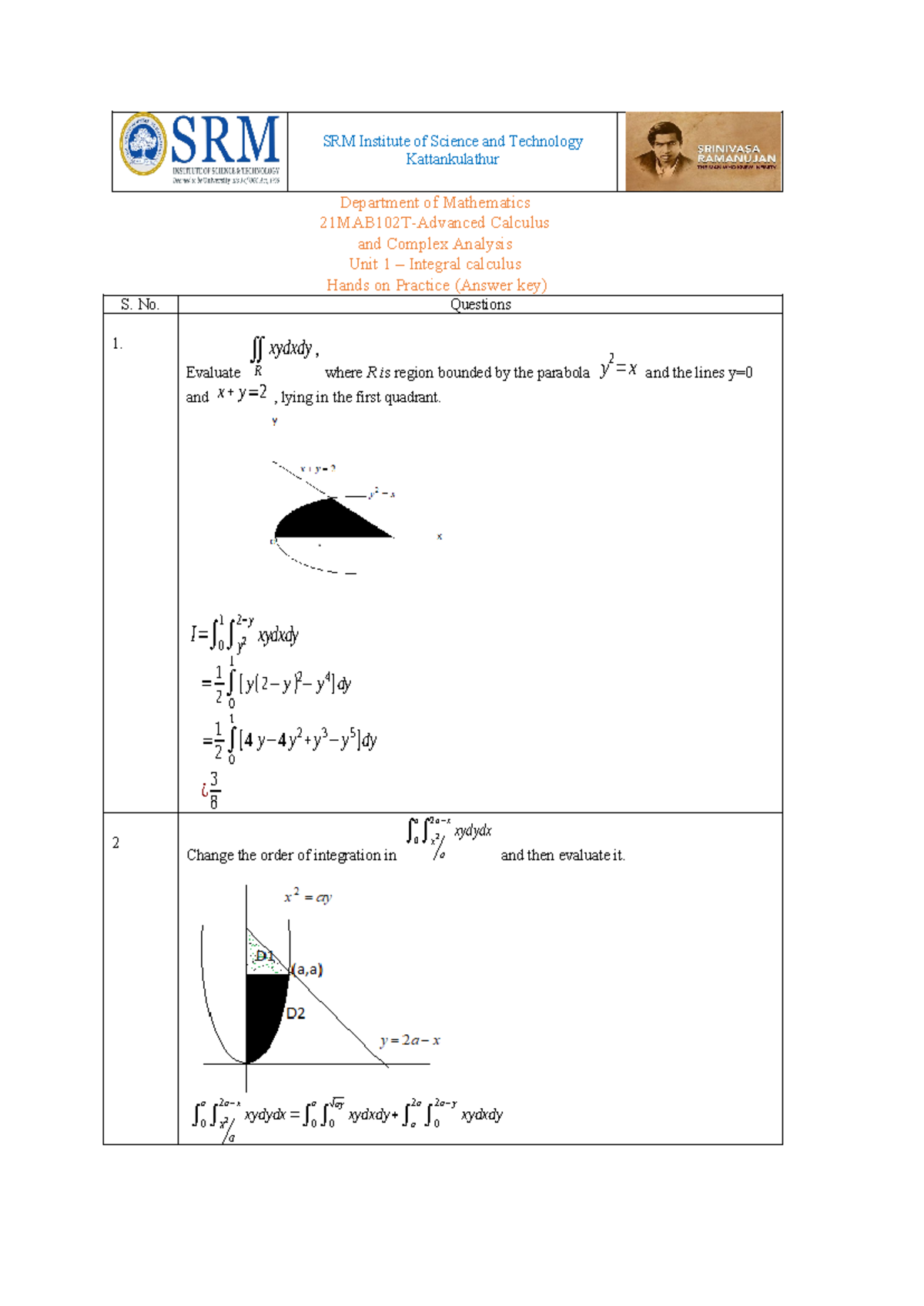 21MAB102T tutorial sheet-1 (Answer key) - SRM Institute of Science and ...