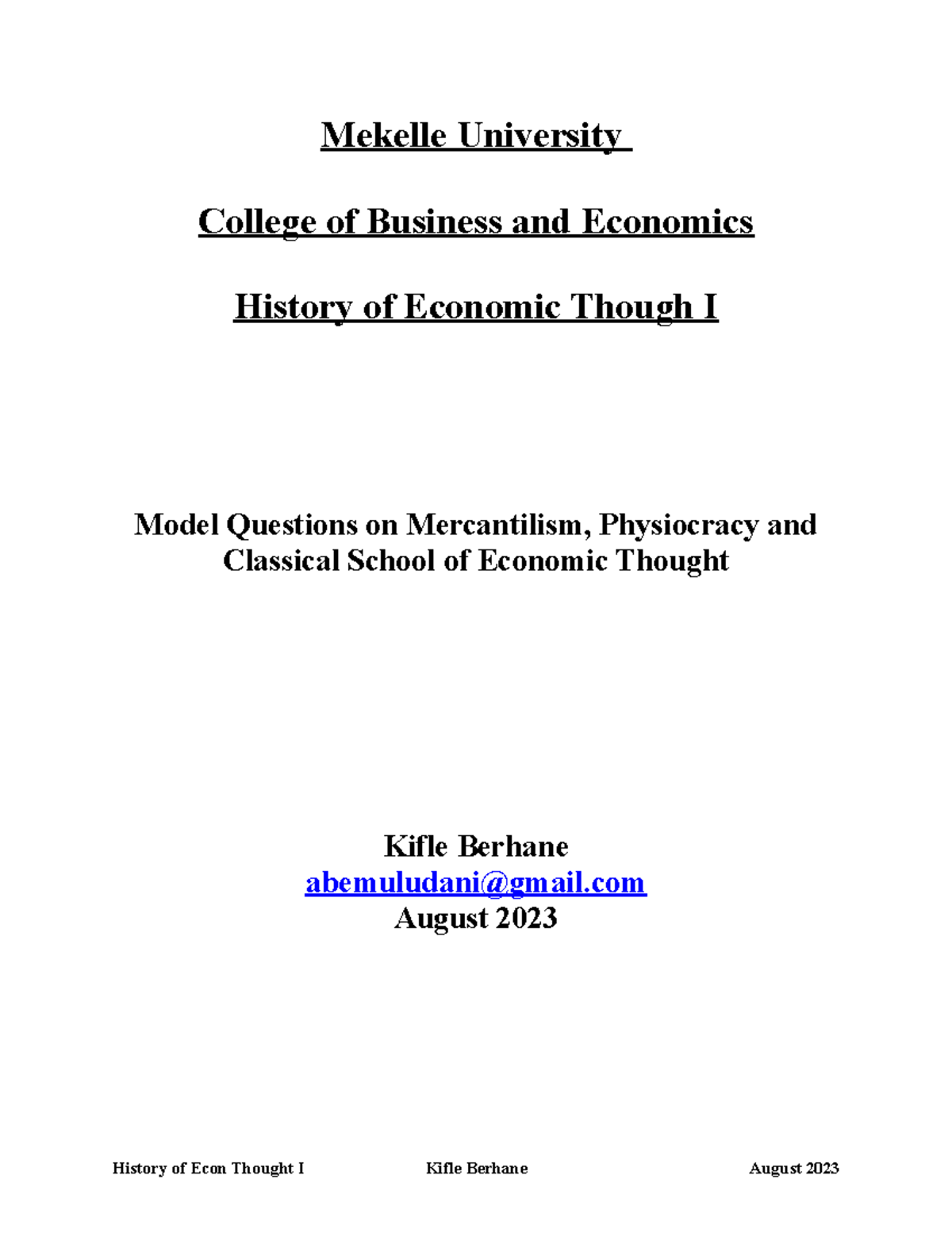 Model Questions on History of Economic Thought I-Mercantilism ...