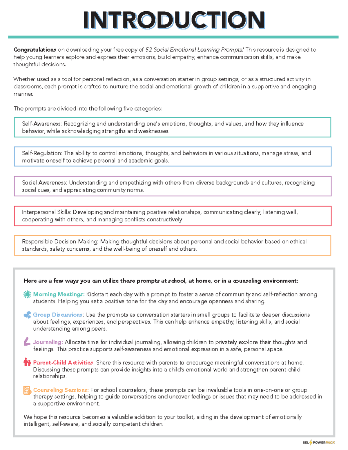 52Social Emotional Learning Prompts - Whether used as a tool for ...