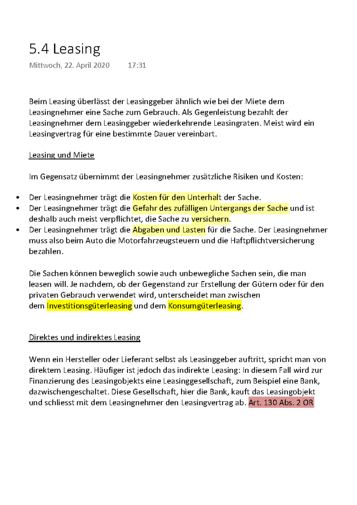5.4 Leasing Übersicht - Beim Leasing überlässt der Leasinggeber ähnlich ...