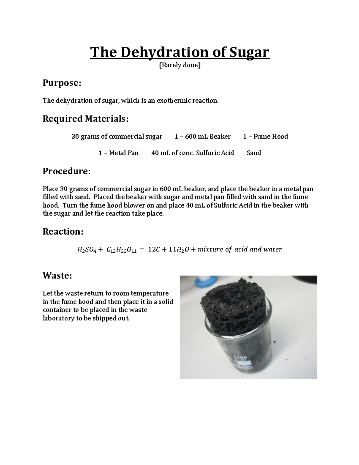 Dehydration of Sugar - good project - The Dehydration of Sugar (Rarely ...