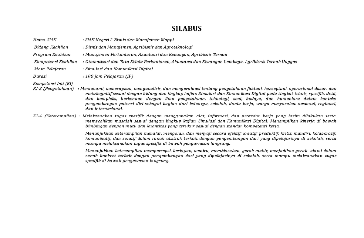 Silabus Simkomdig - SILABUS Nama SMK : SMK Negeri 2 Bisnis dan Manajemen Mappi Bidang Keahlian ...