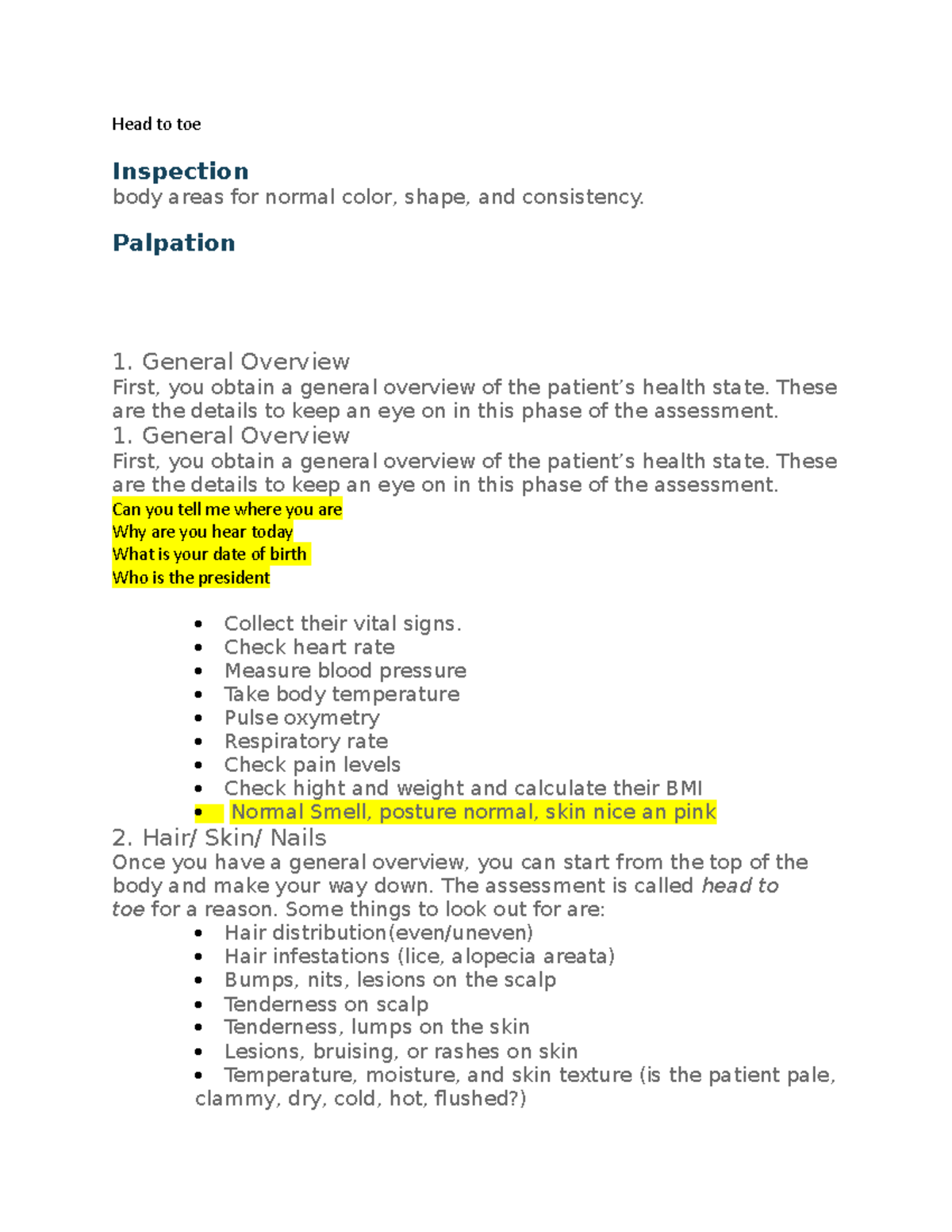 Head to toe assessement - Head to toe Inspection body areas for normal ...