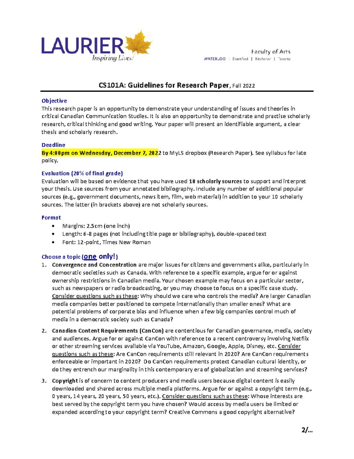 CS101 A Research Paper Guidelines - 2 /... CS101A: Guidelines for ...