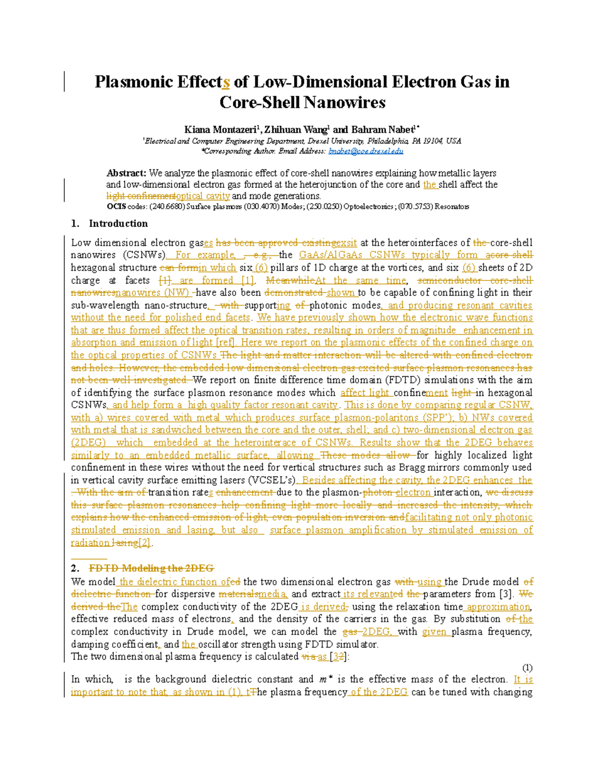 Fio2016 Plasmonic Effect Plasmonic Effects Of Low Dimensional Electron Gas In Core Shell
