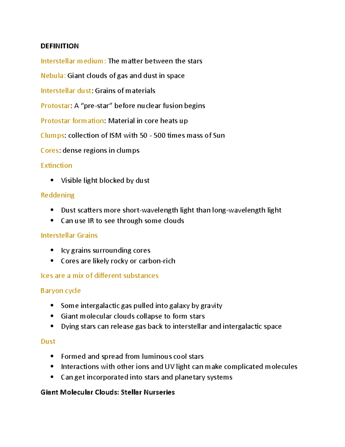 Chapter 22 - DEFINITION Interstellar medium: The matter between the ...