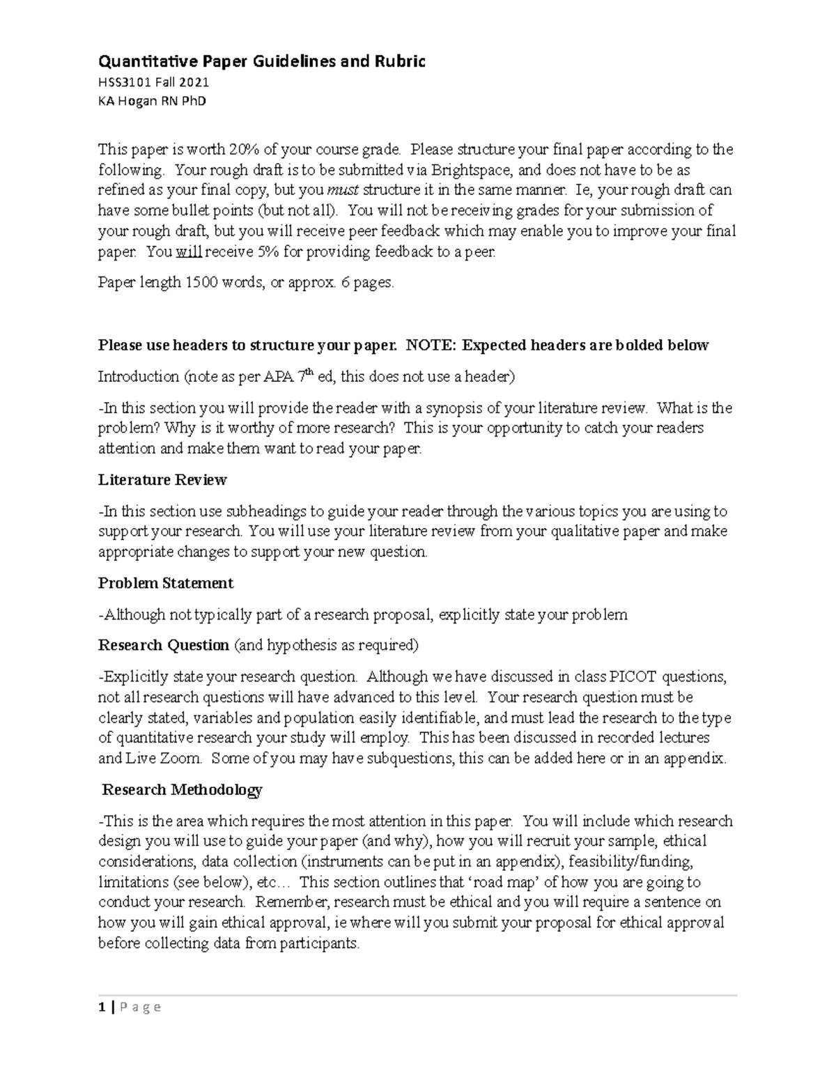 Quant paper guidelines 2021 - Quantitative Paper Guidelines and Rubric ...