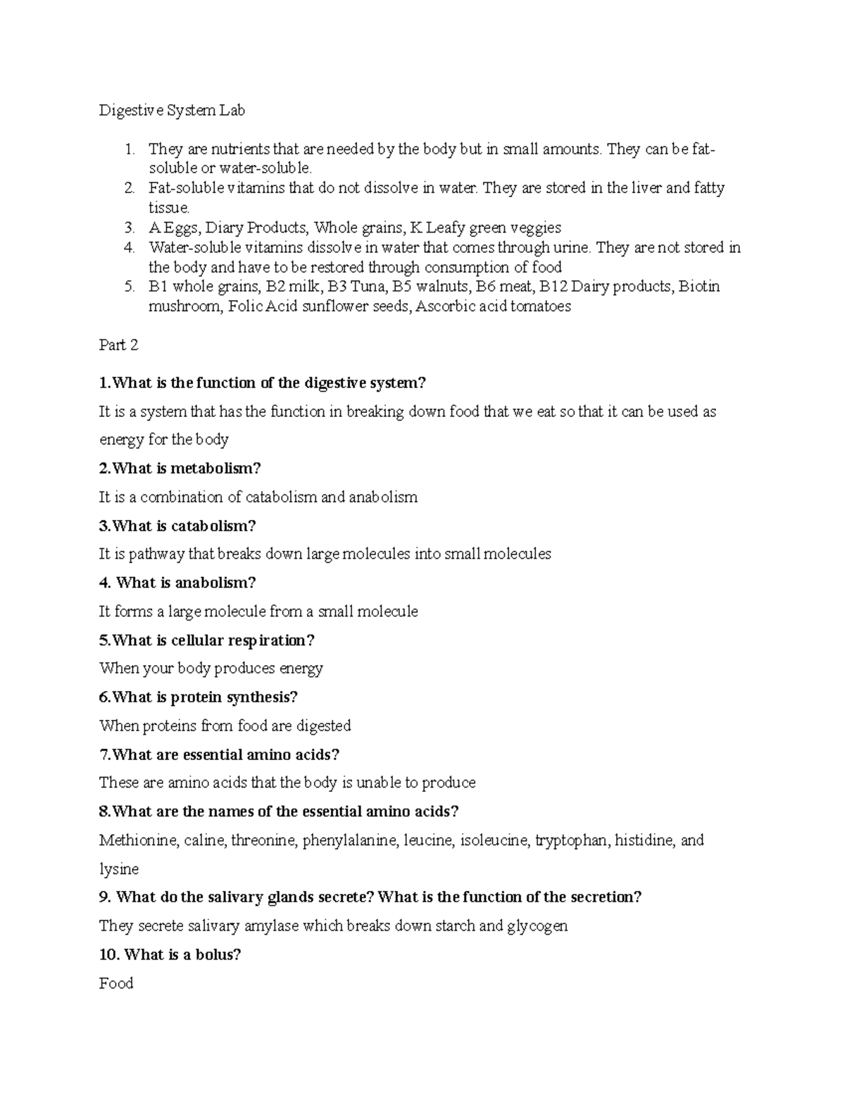 Digestive System Lab - BIOL LAB - Digestive System Lab They are ...