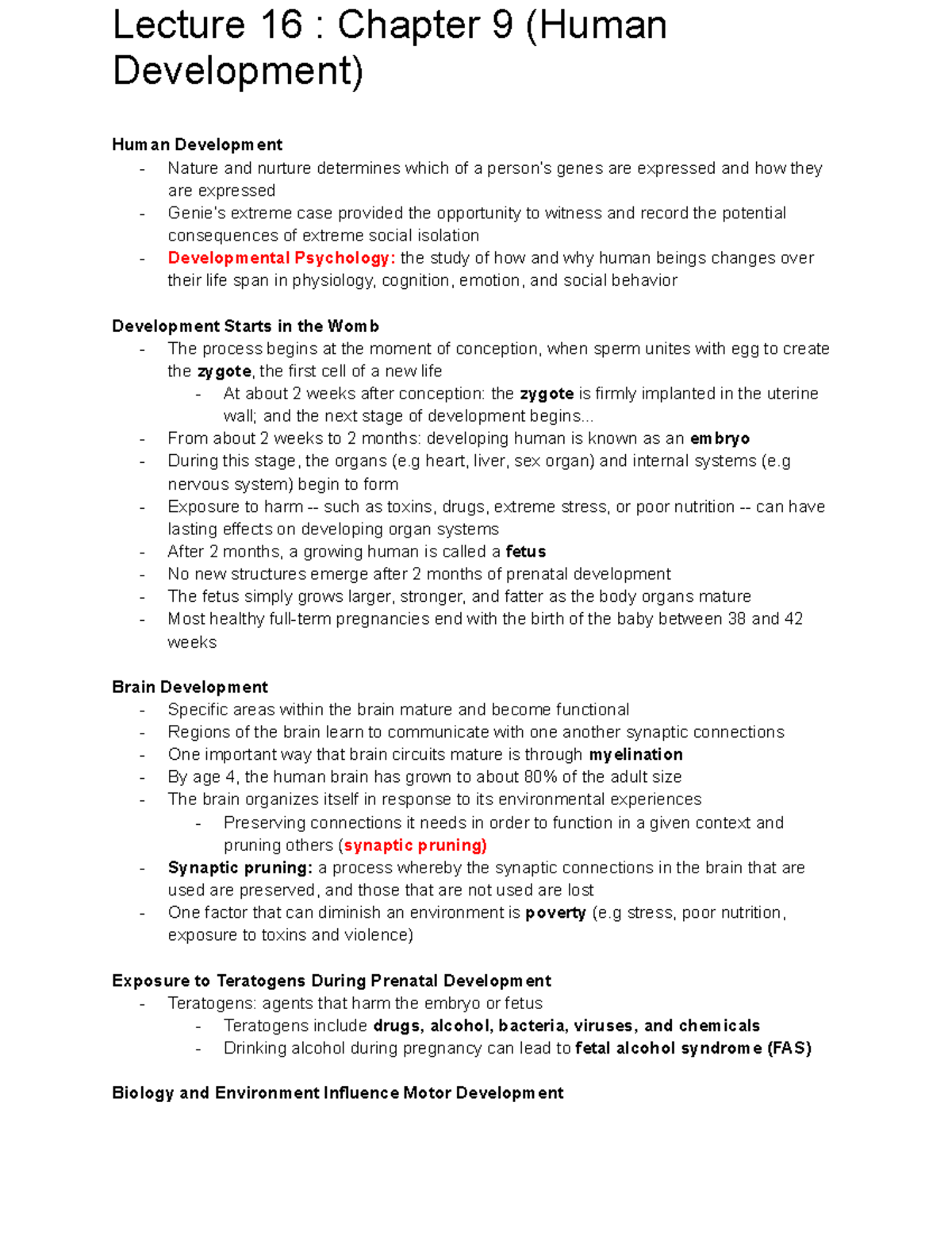 Lecture 16 - Chapter 9 - Lecture 16 : Chapter 9 (Human Development ...