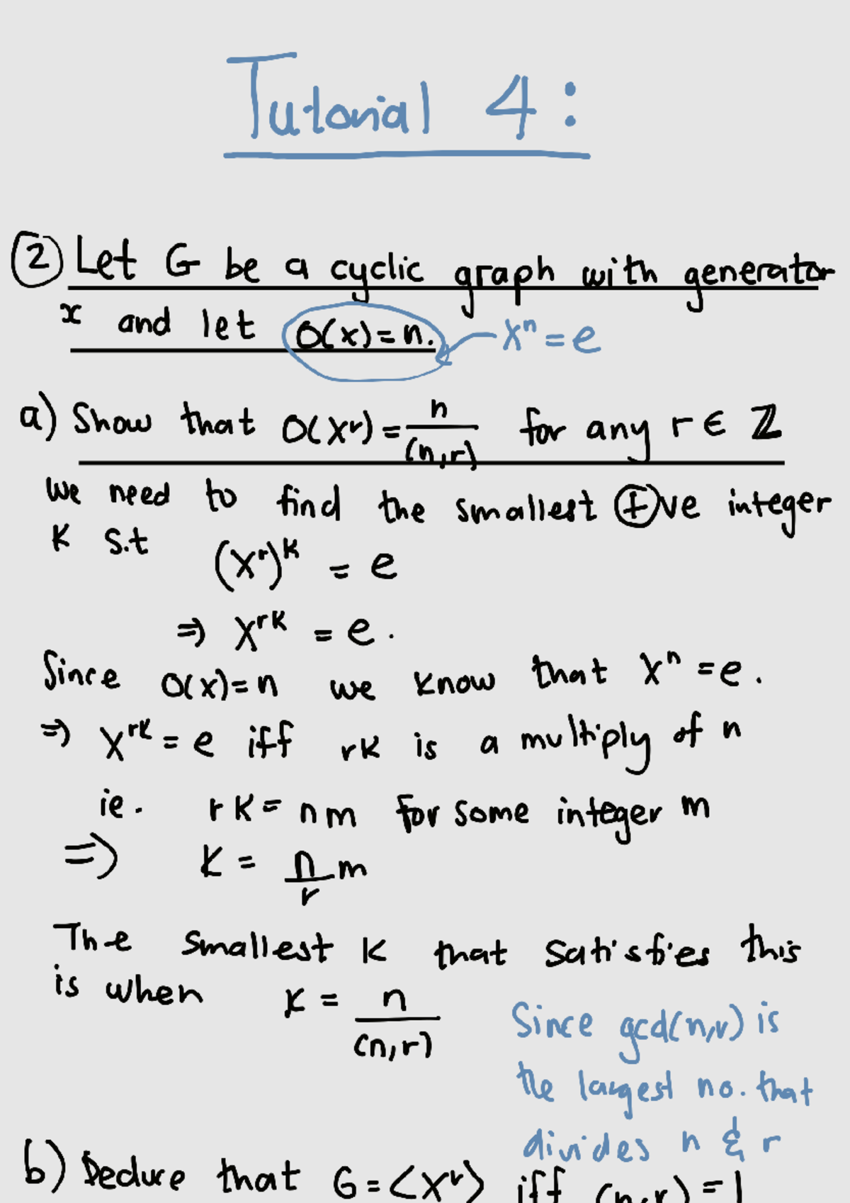 Math340 - Math 340 tutorial - Tutorial 4 2 Let G be a cyclic graph with ...