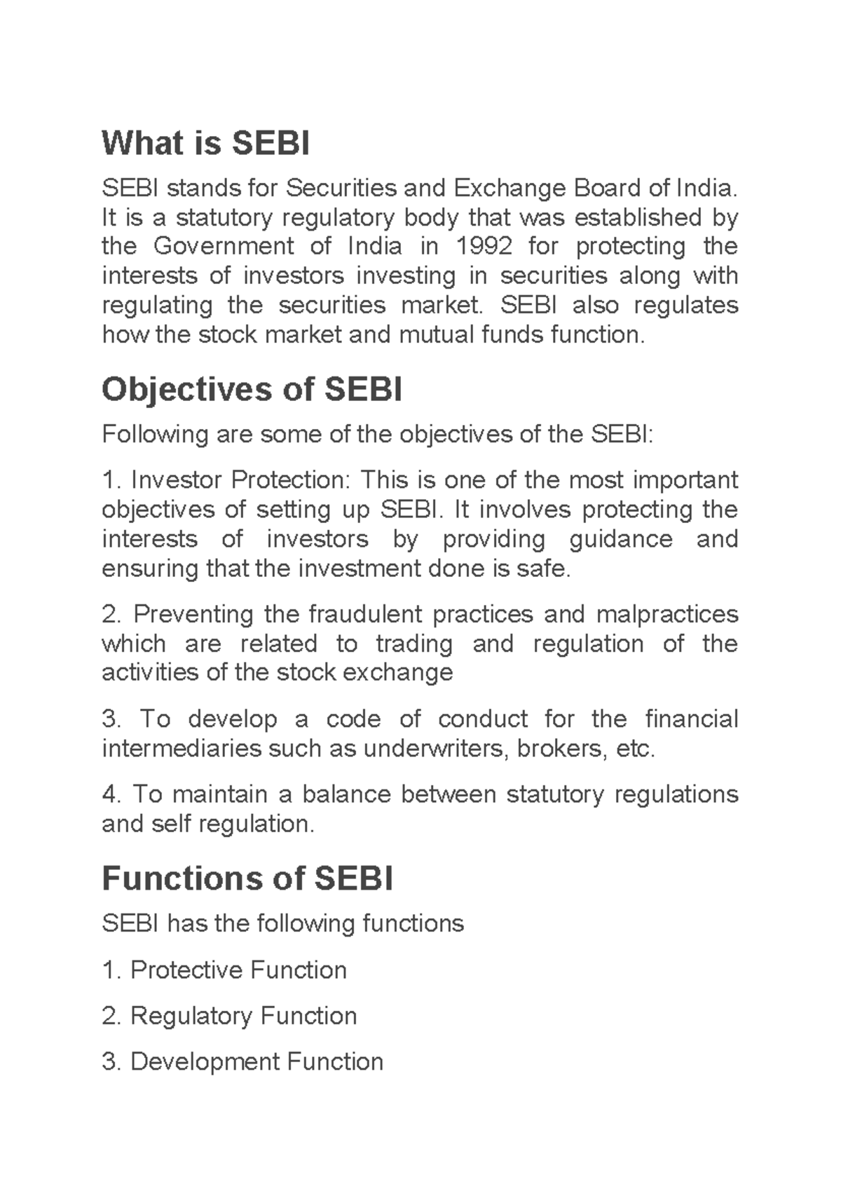 2-What is SEBI - Summary Btech Cse - What is SEBI SEBI stands for ...