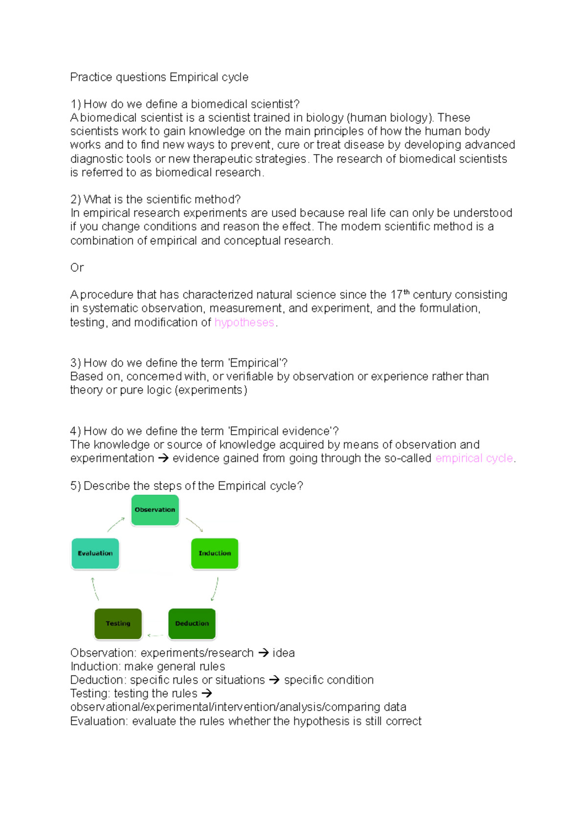 Practice questions Empirical cycle- BBS1001 - Practice questions ...