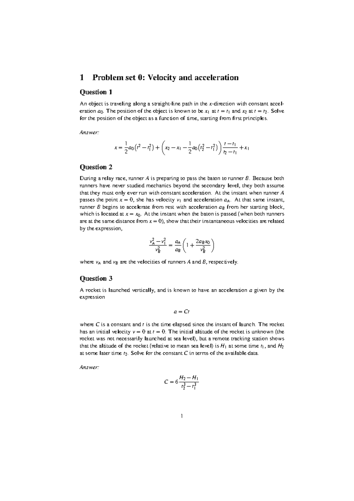 Problem set 0 questions - 1 Problem set 0: Velocity and acceleration ...