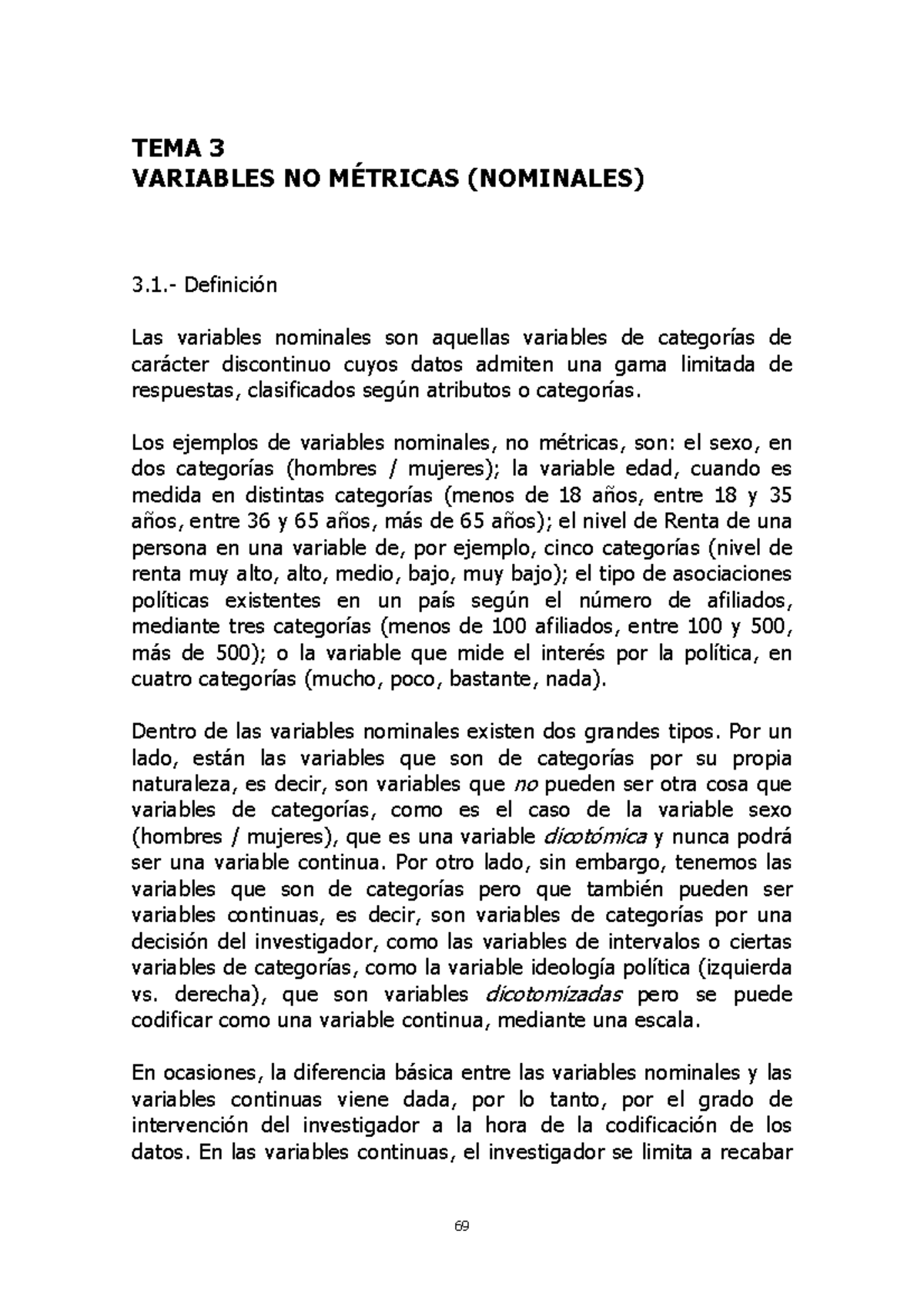 Tema 3: Variables no métricas (nominales) - TEMA 3 VARIABLES NO ...
