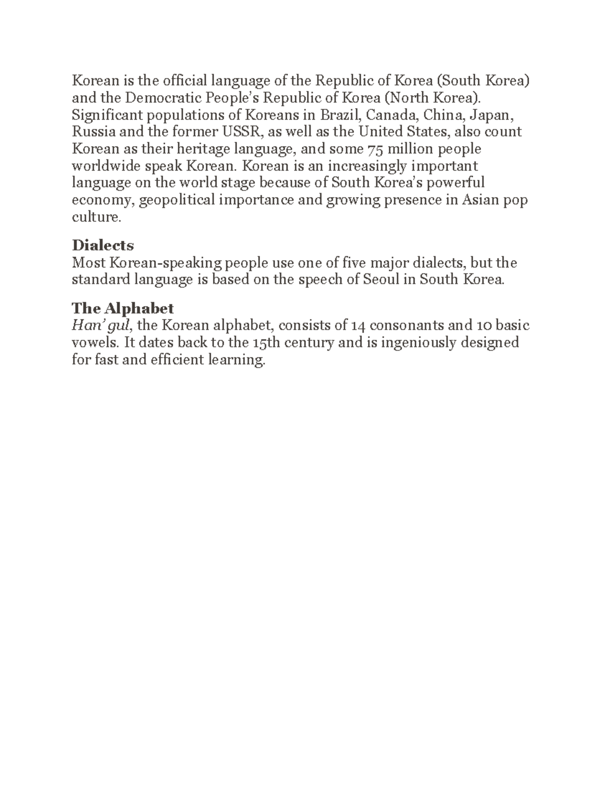 New Microsoft Word Document - Korean is the official language of the ...