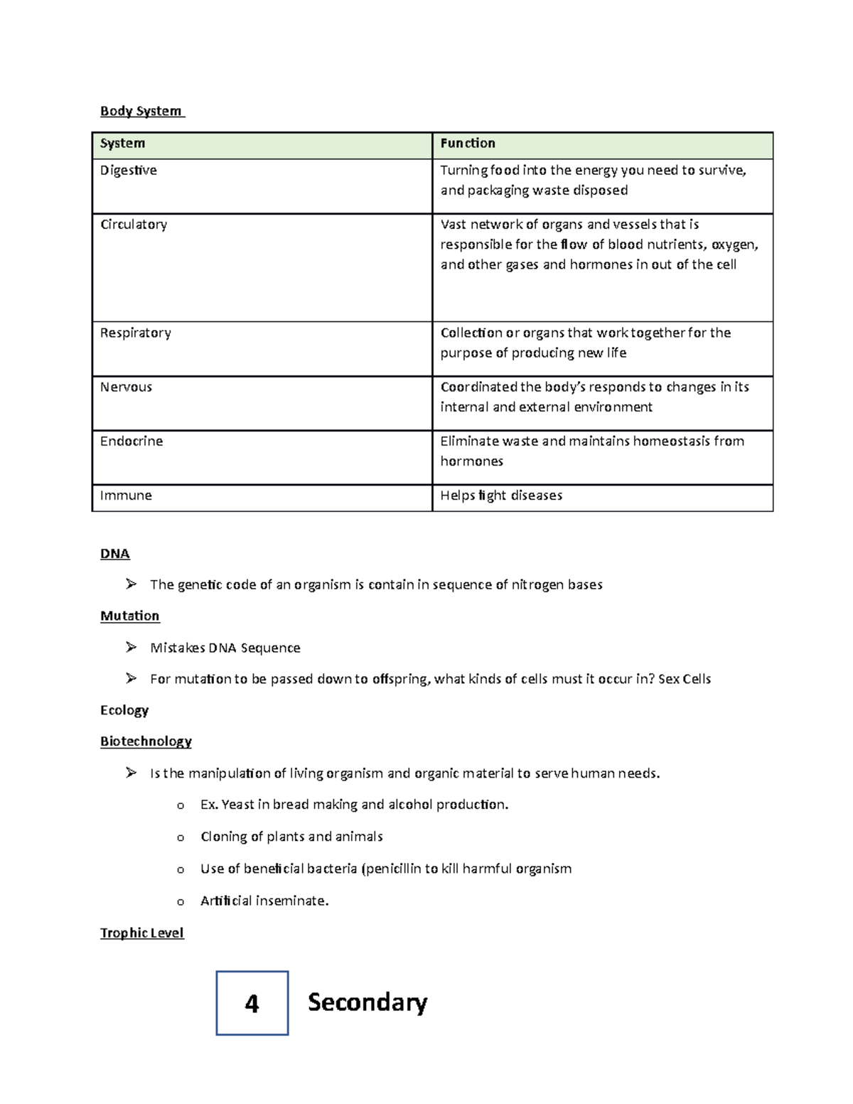Body System - Lecture notes Chapter 3 - Body System System Function ...