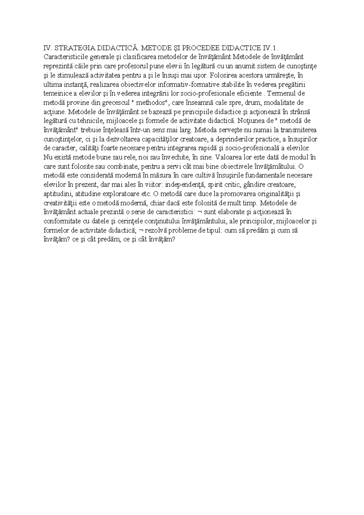 Strategii si procedee didactice - IV. STRATEGIA DIDACTICĂ. METODE ŞI ...
