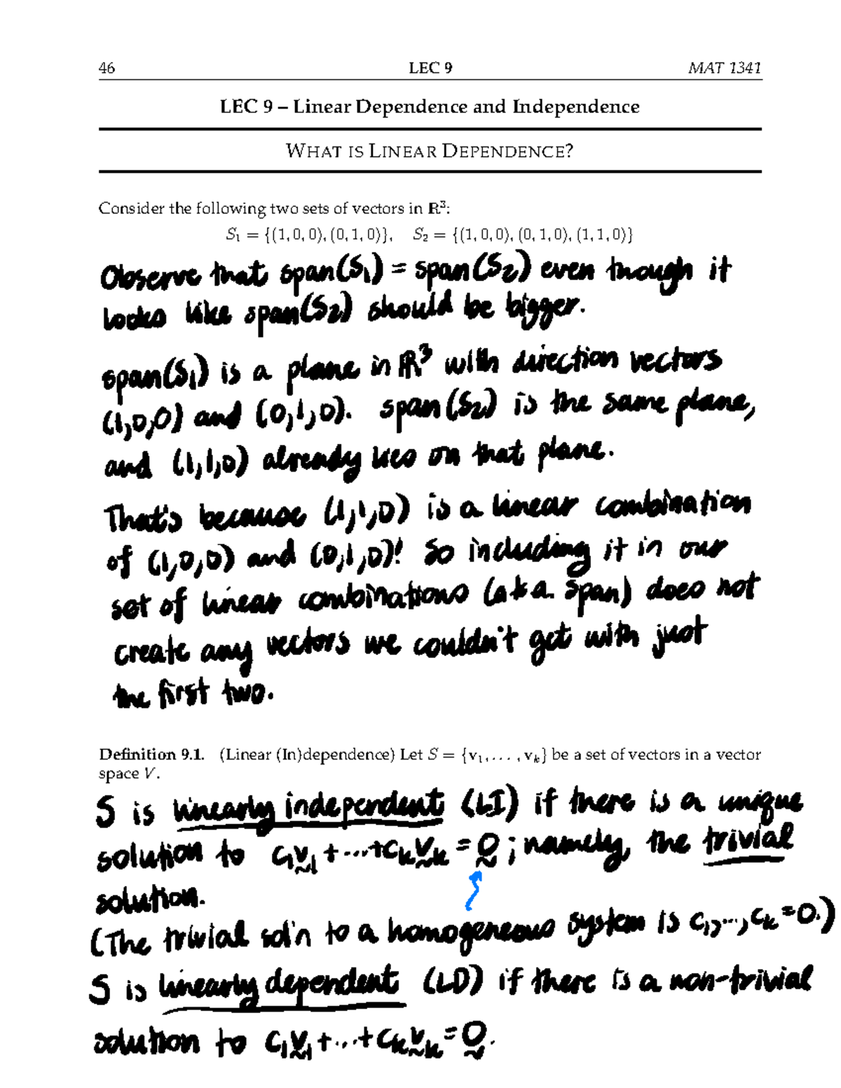 lec 9 mat1341 filled - 46 LEC 9 MAT 1341 LEC 9 – Linear Dependence and ...