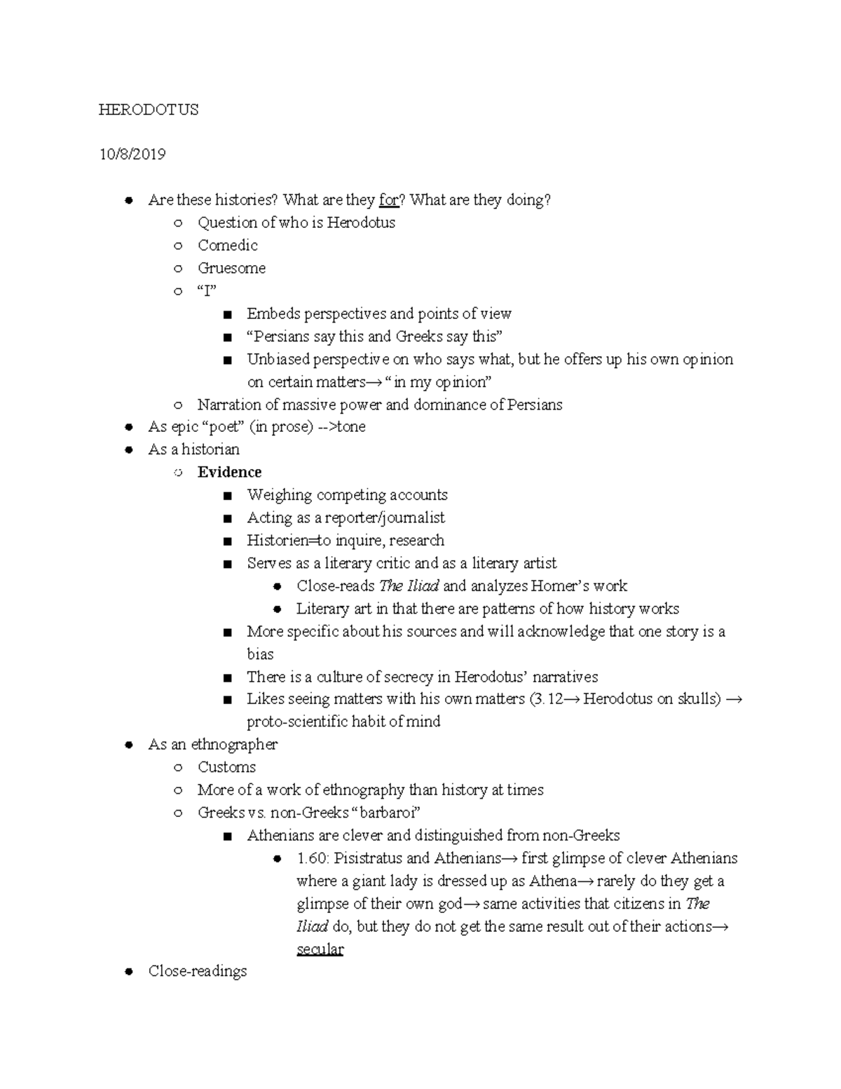 Herodotus - Lecture notes 12-13 - HERODOTUS 10/8/ Are these histories ...