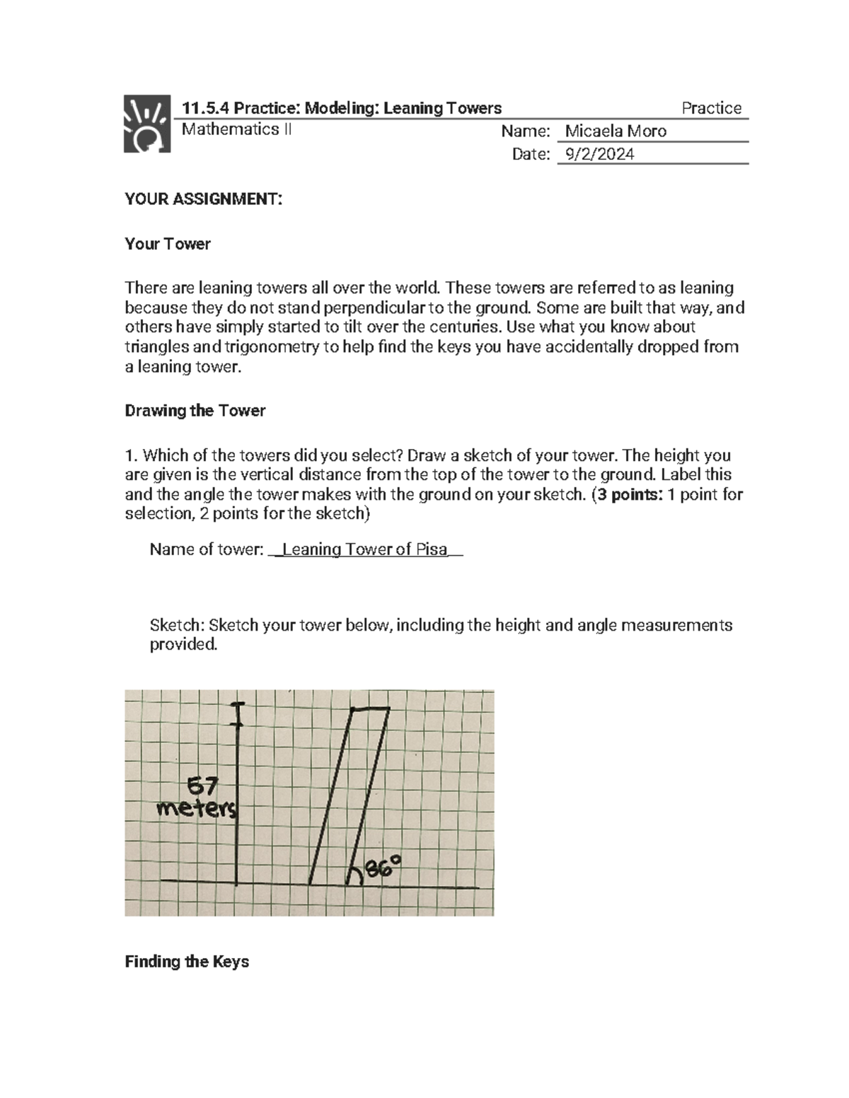 11.5.4 Practice - Modeling Leaning Towers (Practice)-2 - 11.5 Practice ...