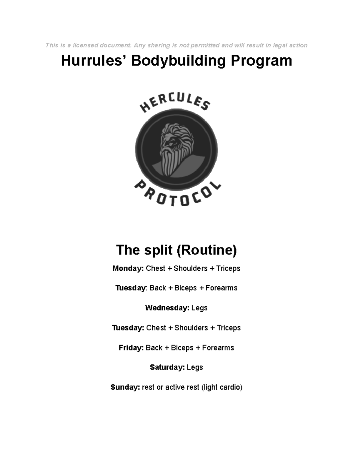 Hercule's Bodybuilding Program - This is a licensed document. Any ...