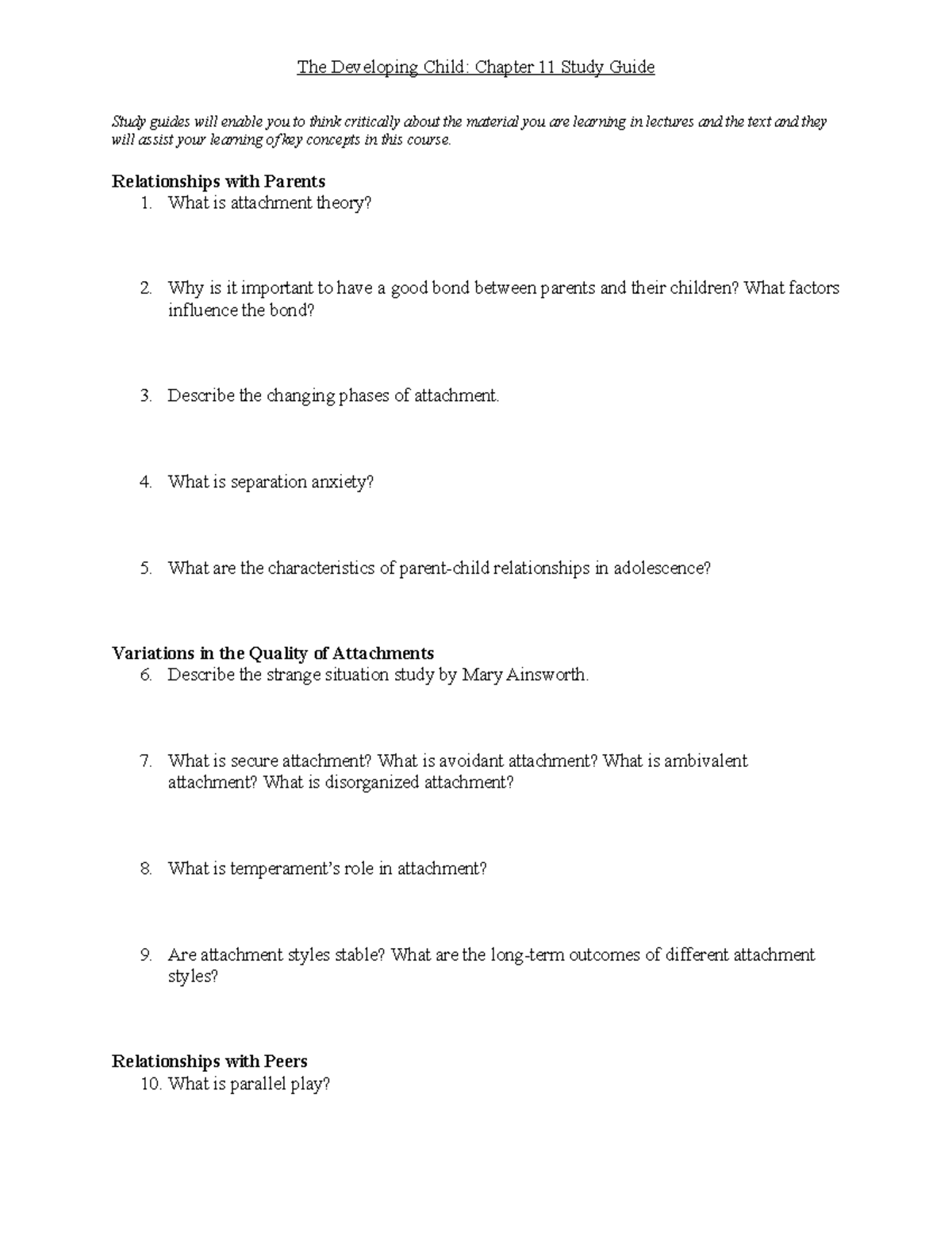 Chapter 11 - The Developing Child: Chapter 11 Study Guide Study guides ...