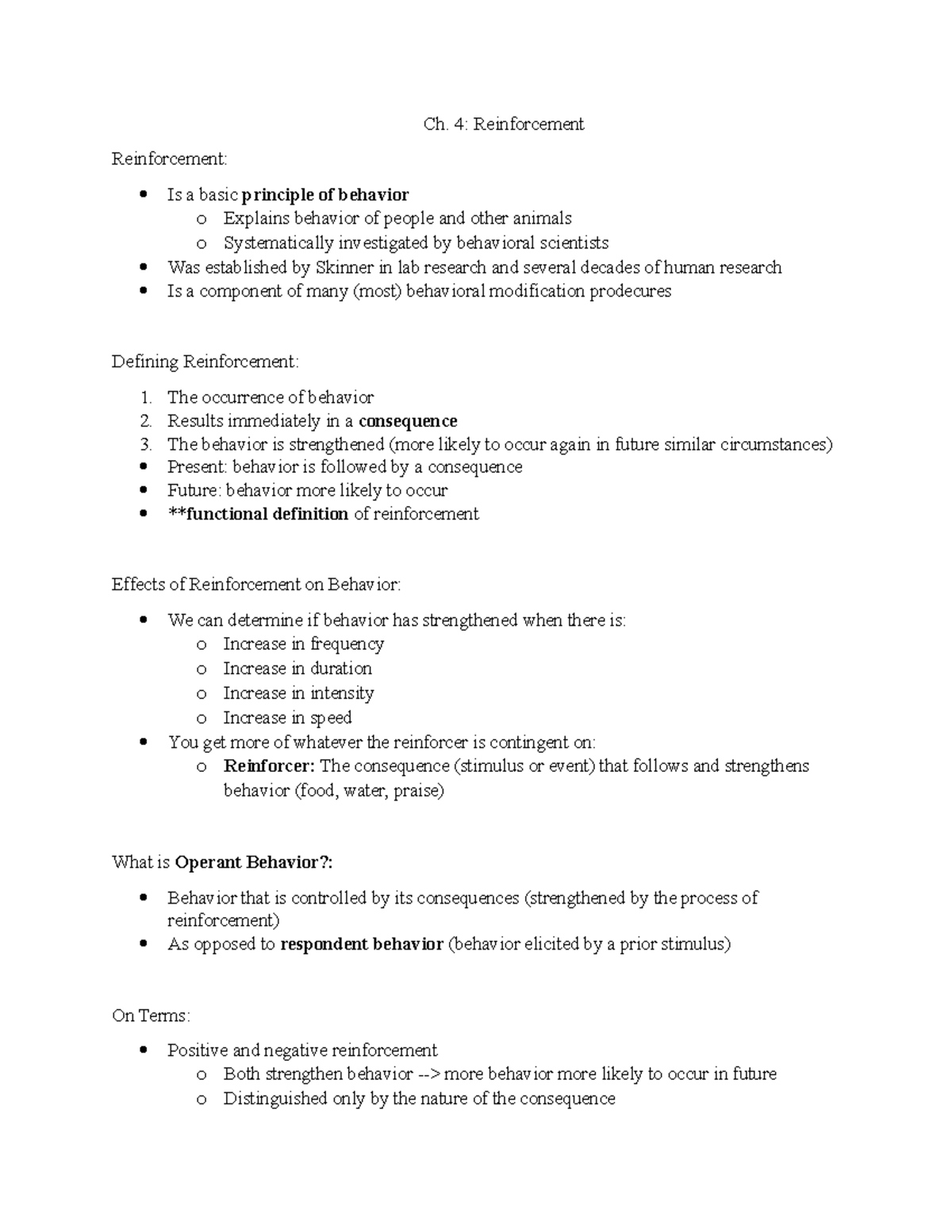 Ch.4 Reinforcement - Lecture notes 3 - Ch. 4: Reinforcement ...
