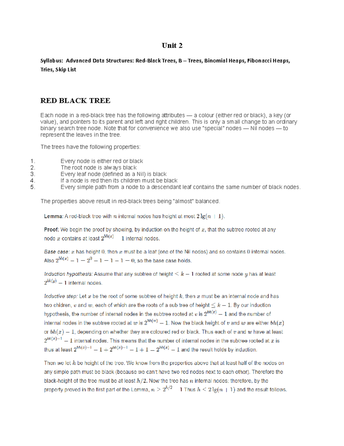 Notes UNIT 2 Redblack TREE - Unit 2 Syllabus: Advanced Data Structures ...