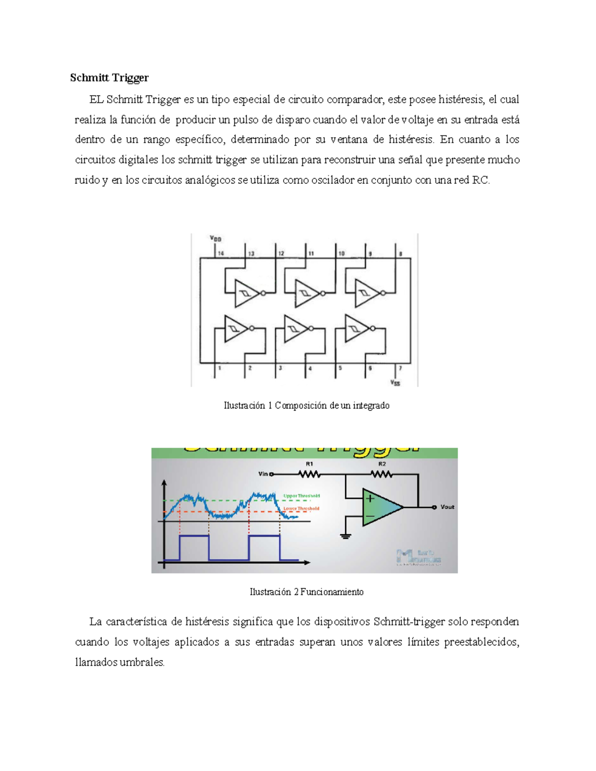 Disparador de Schmitt trigger Histeresis - Schmitt Trigger EL Schmitt Trigger es un tipo ...