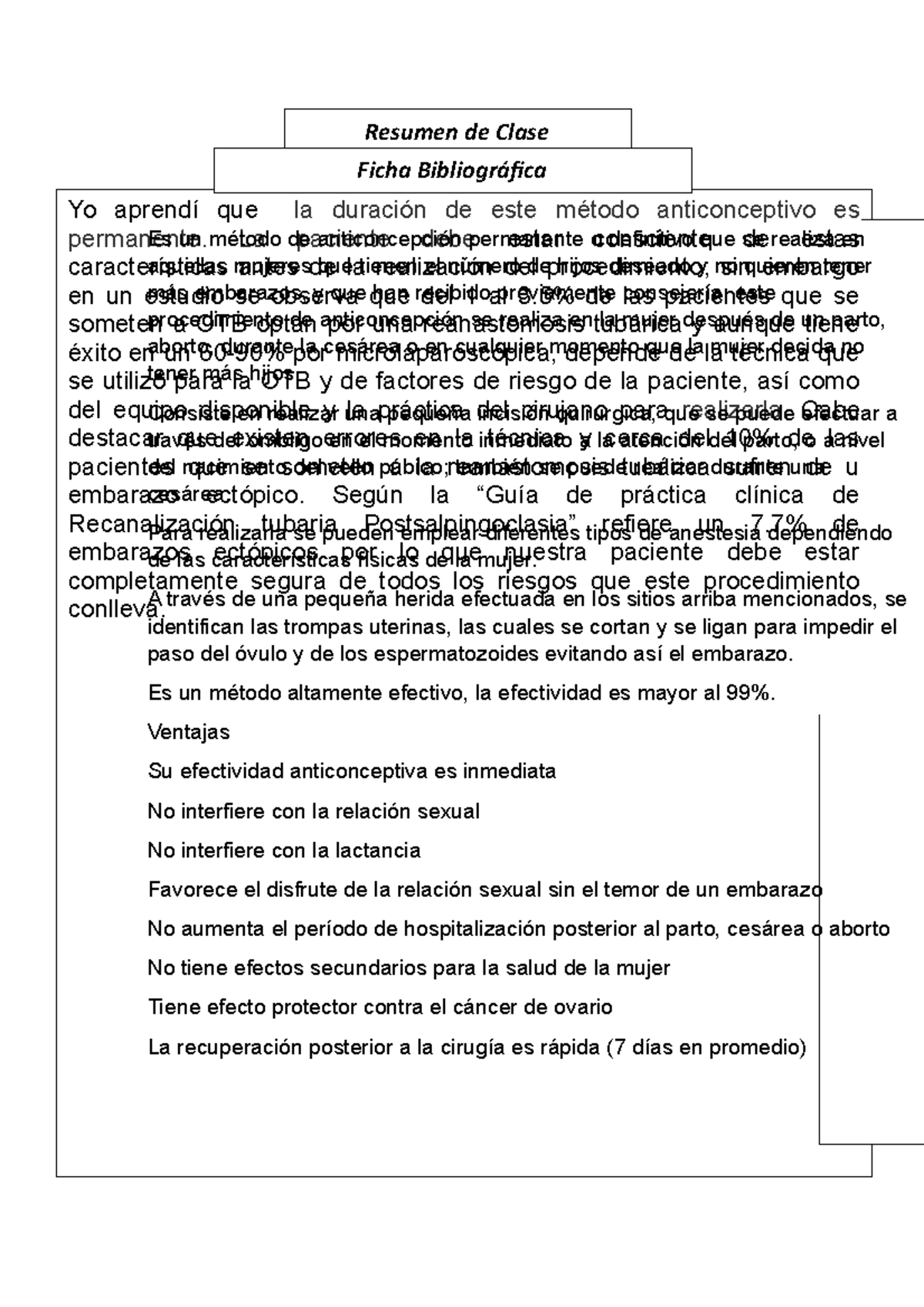 Ficha y Resúmen de Clase de OTB - Yo aprendí que la duración de este ...