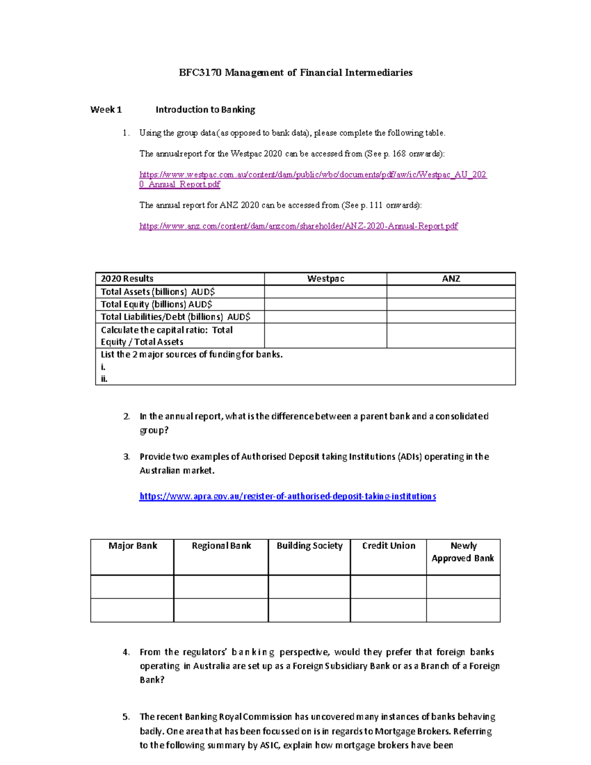 BFC3170 Week 1 homework questions - BFC3170 Management of Financial ...