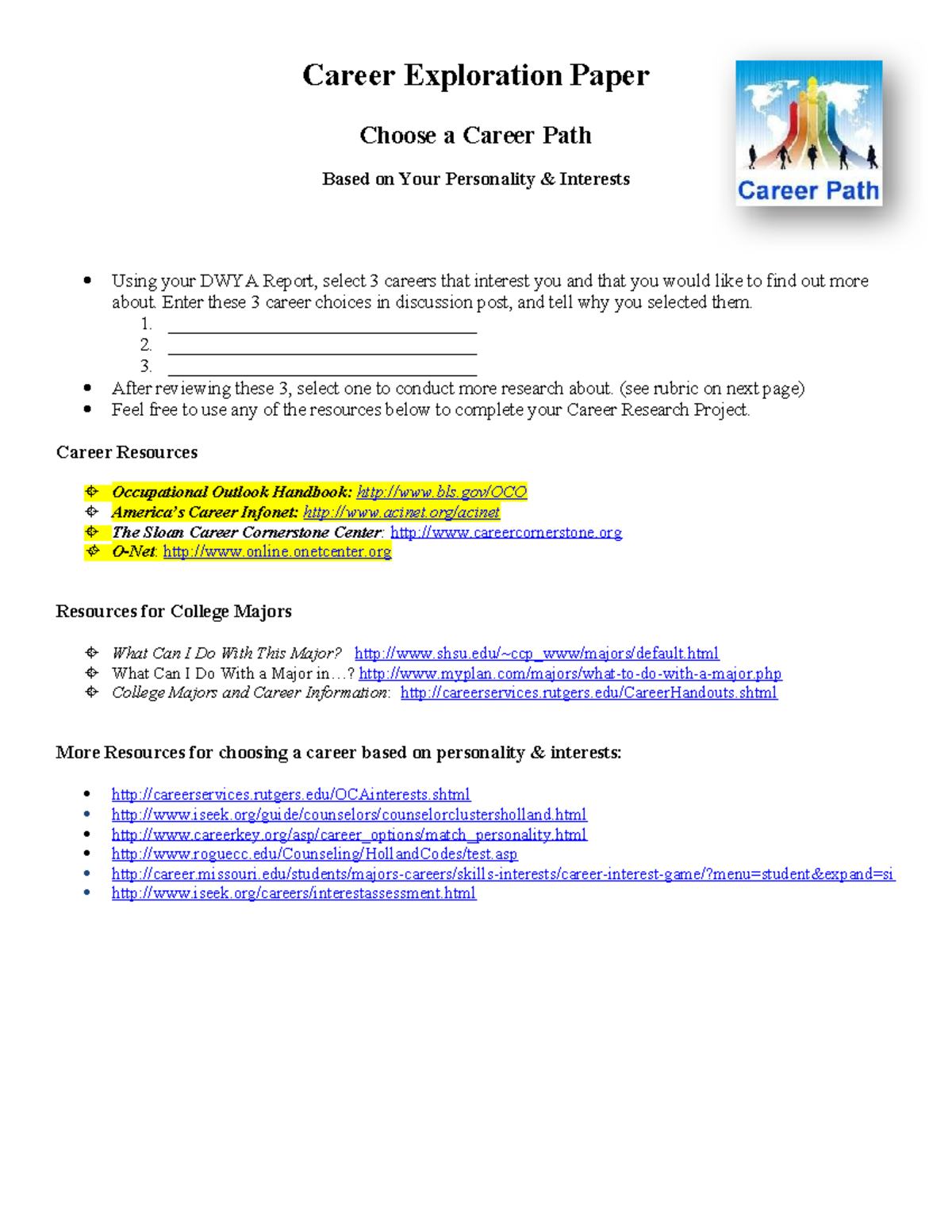 (10EXPL) Career Exploration Paper - Career Exploration Paper Choose a ...