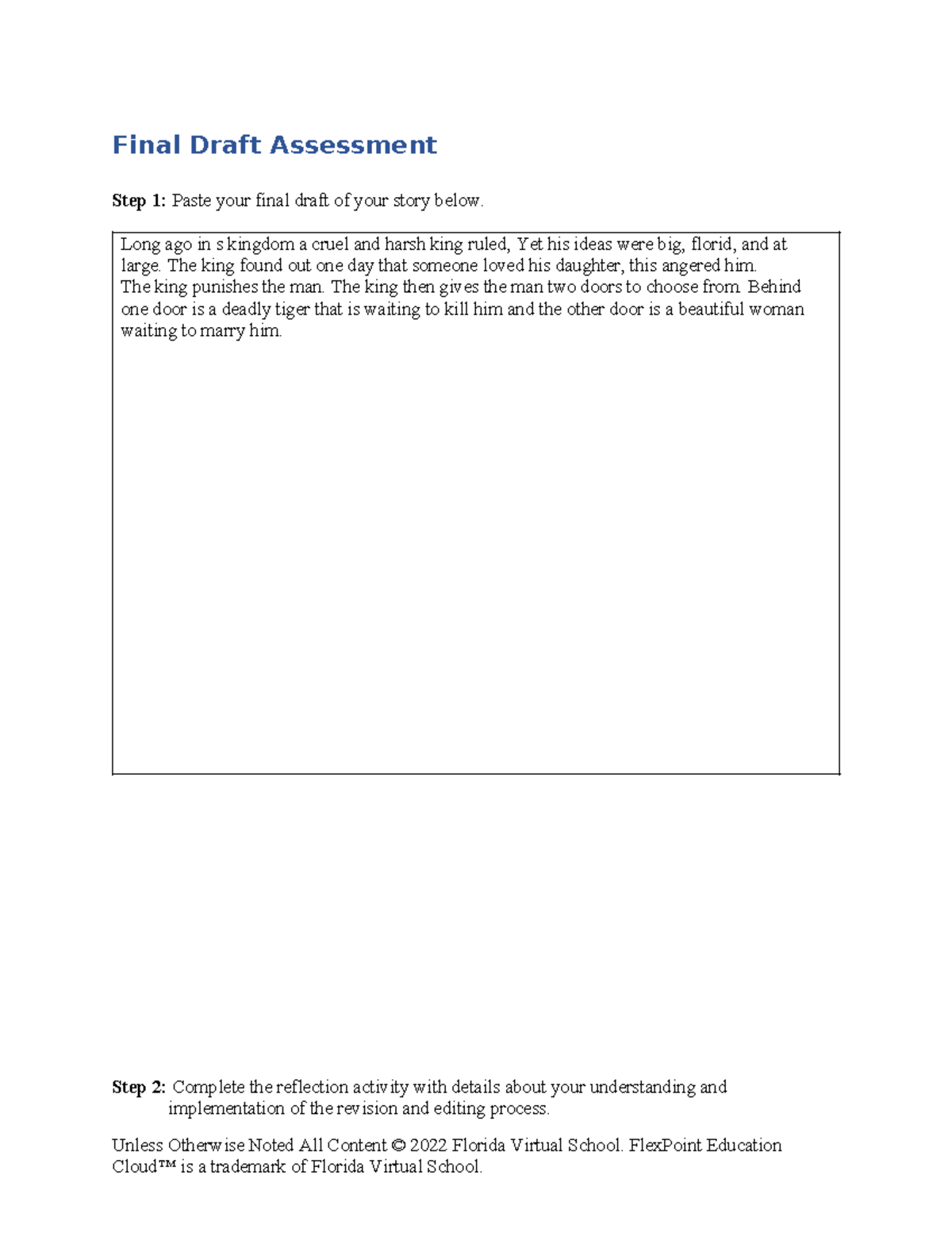 Final draft assess rubric - Final Draft Assessment Step 1: Paste your ...