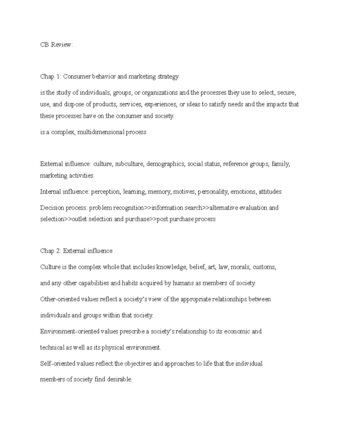 Cb review - cbsss - CB Review: Chap 1: Consumer behavior and marketing ...
